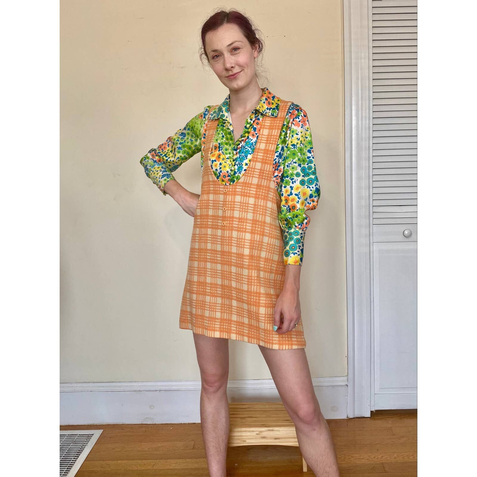 Vintage 60’s Orange Plaid Pinafore Mini Dress | Shop THRILLING
