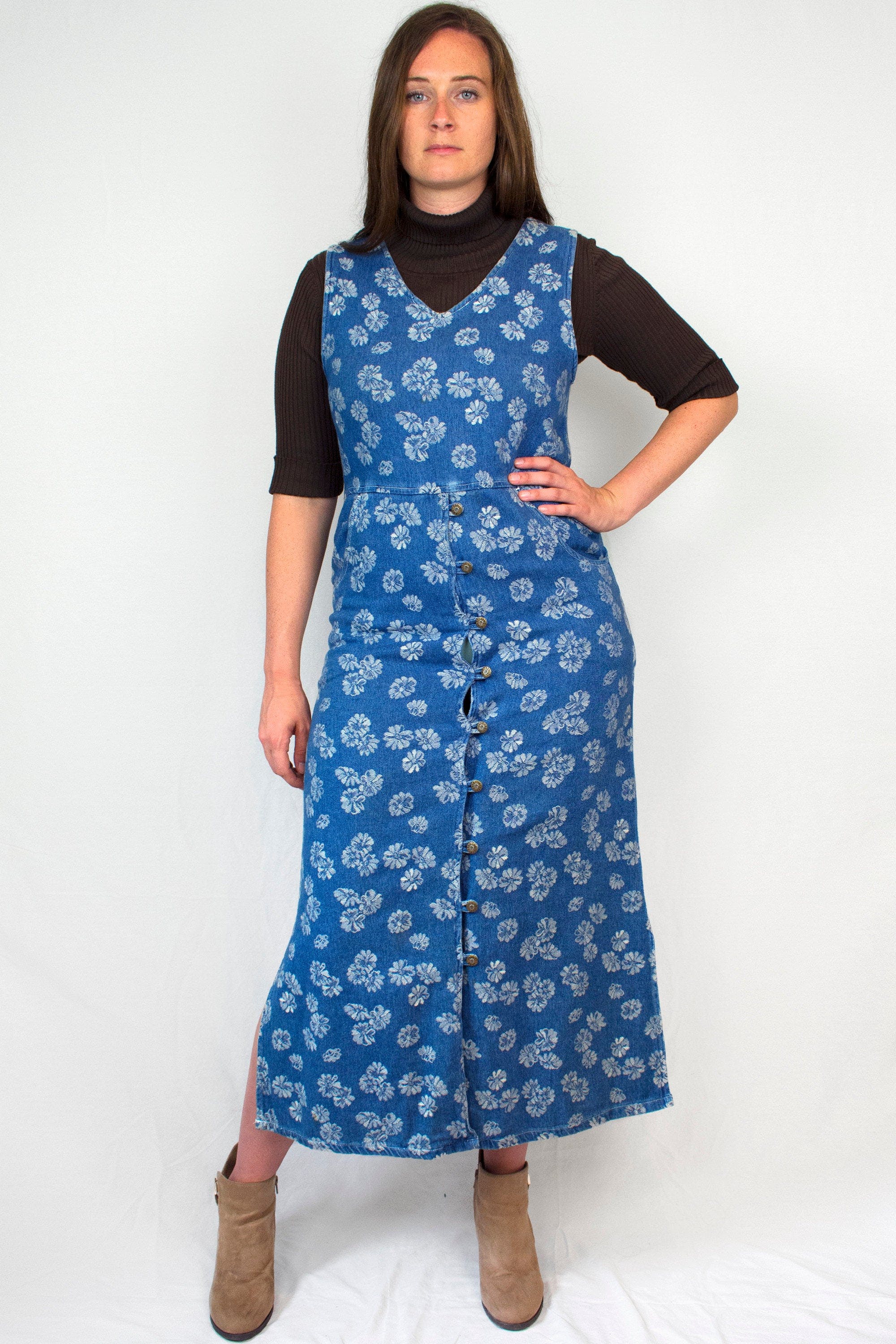 Vintage 90's Blue Denim Maxi Dress with Pockets by Jane Ashley | Shop ...