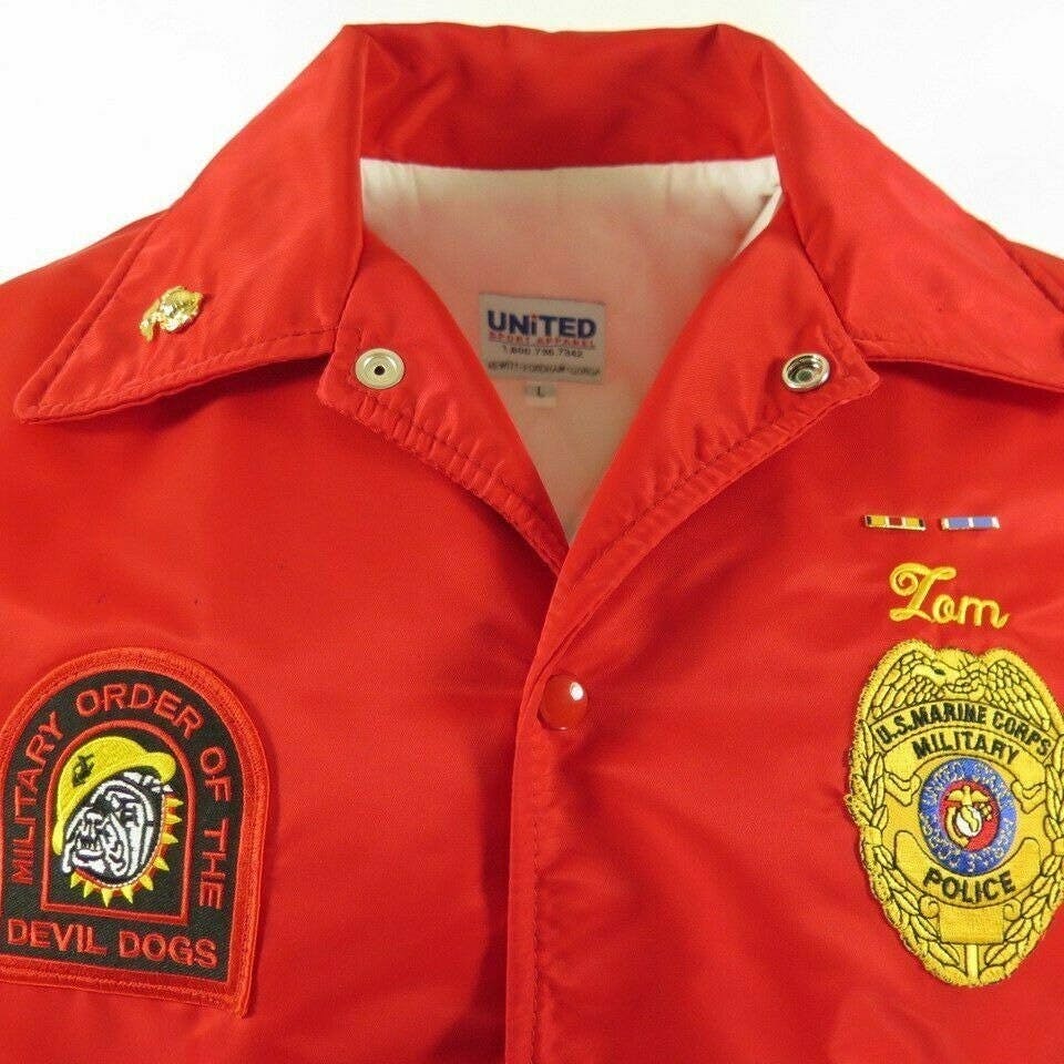 Vintage 90’s Marine Corps Red Bomber Jacket by United Sport Apparel ...