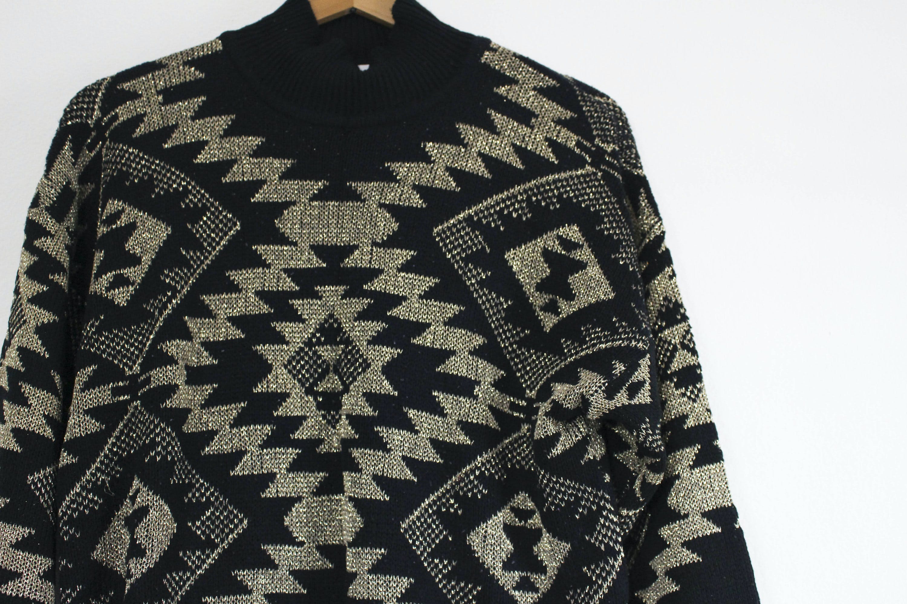 Vintage Black Geometric Pattern Acrylic Sweater by GB | Shop THRILLING