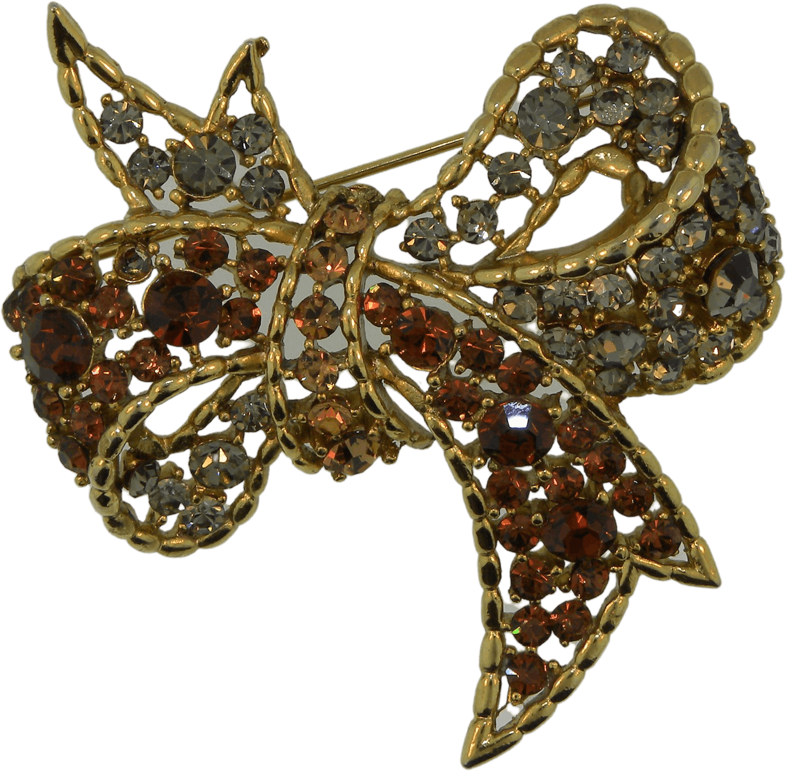 Vintage Gold Bow Multicolor Rhinestone Brooch | Shop THRILLING