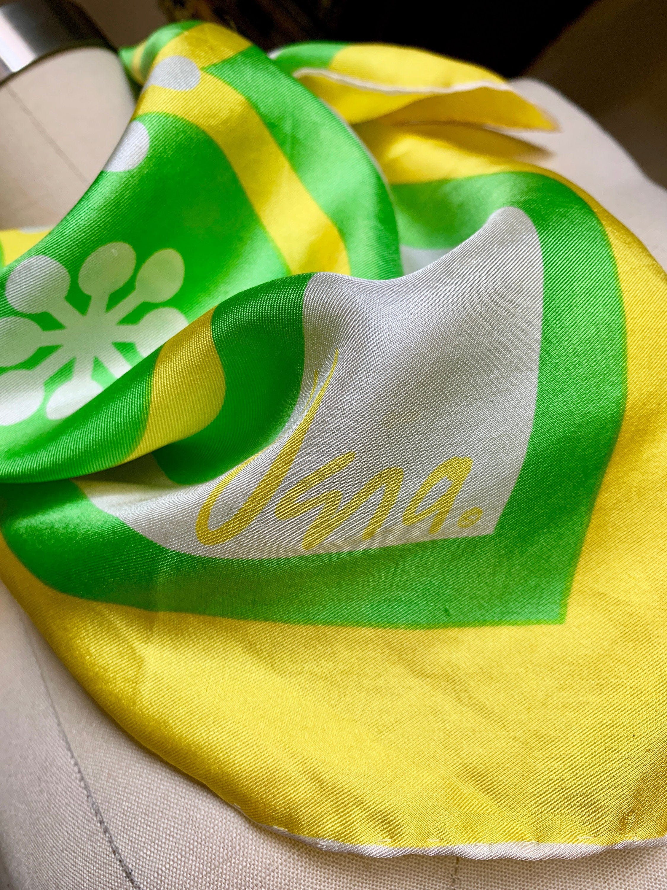 Vintage 60’s Yellow and Green Silk Scarf by Vera | Shop THRILLING