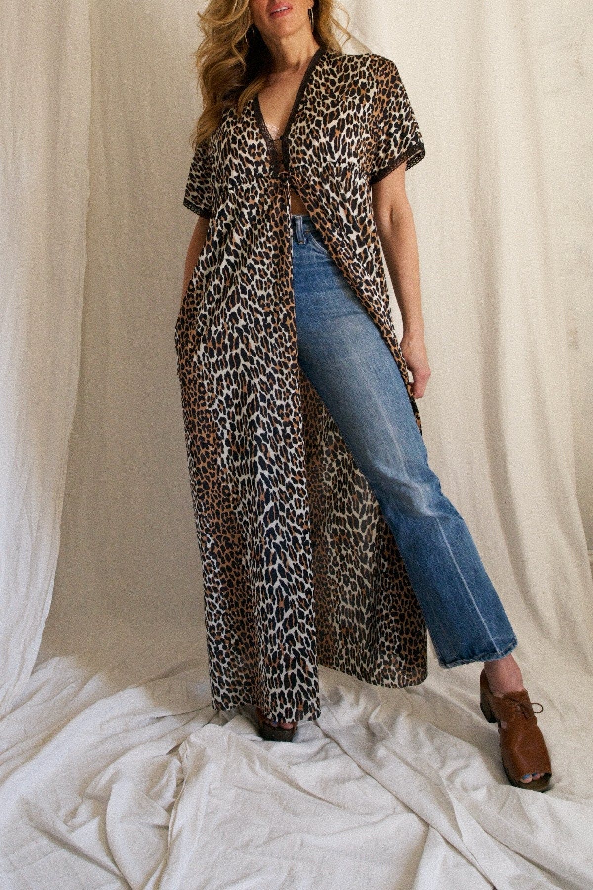 Vintage 60's Leopard Print Duster with Lace Trim | Shop THRILLING