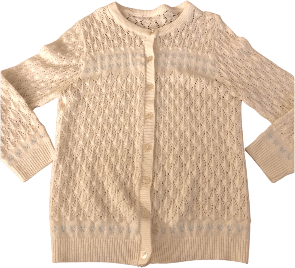Vintage Ivory Crochet Cardigan with Blue Detail | Shop THRILLING
