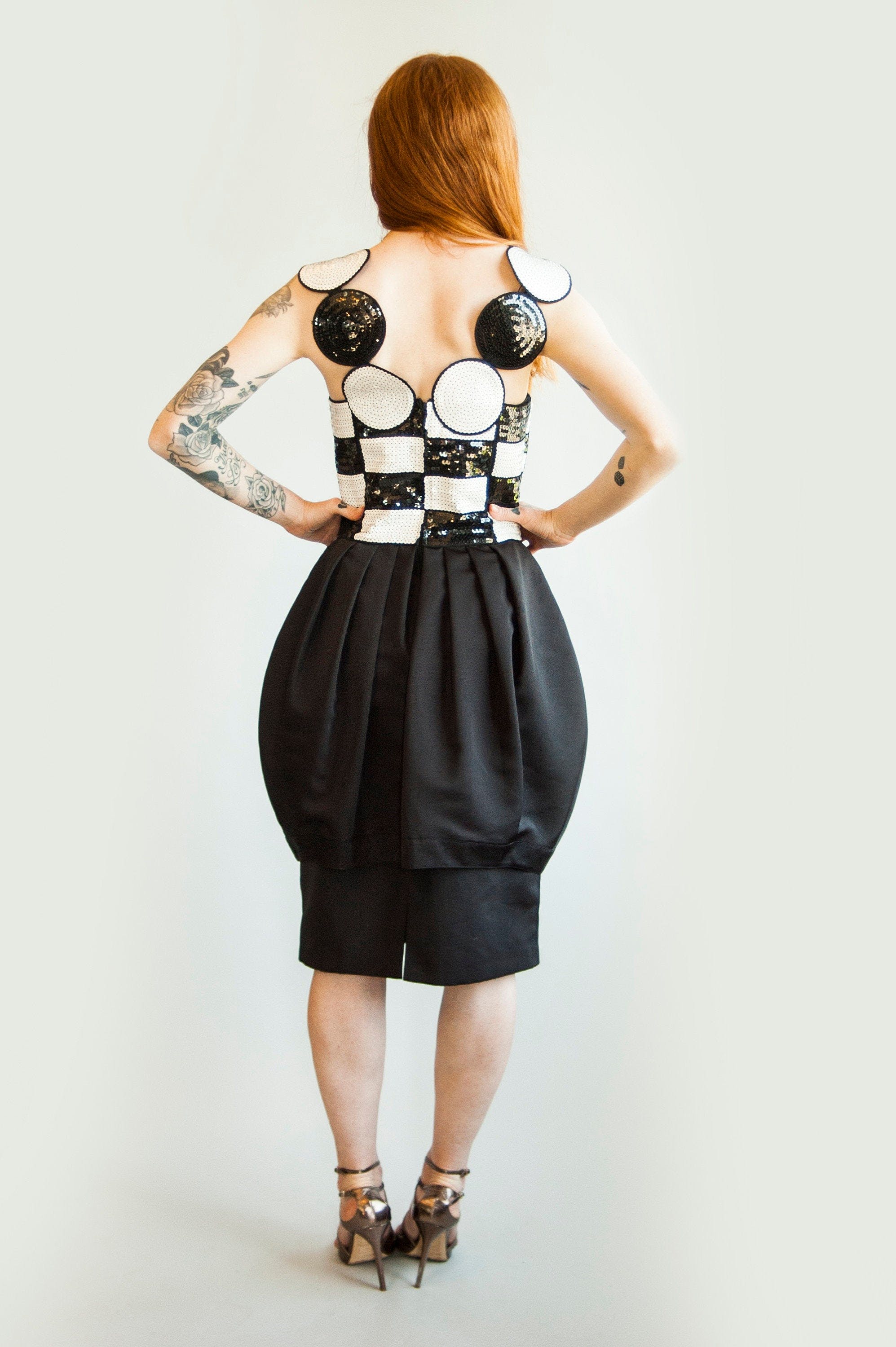 Vintage 60’s Black and White Sequin Geometric Checker Dress by Louis ...