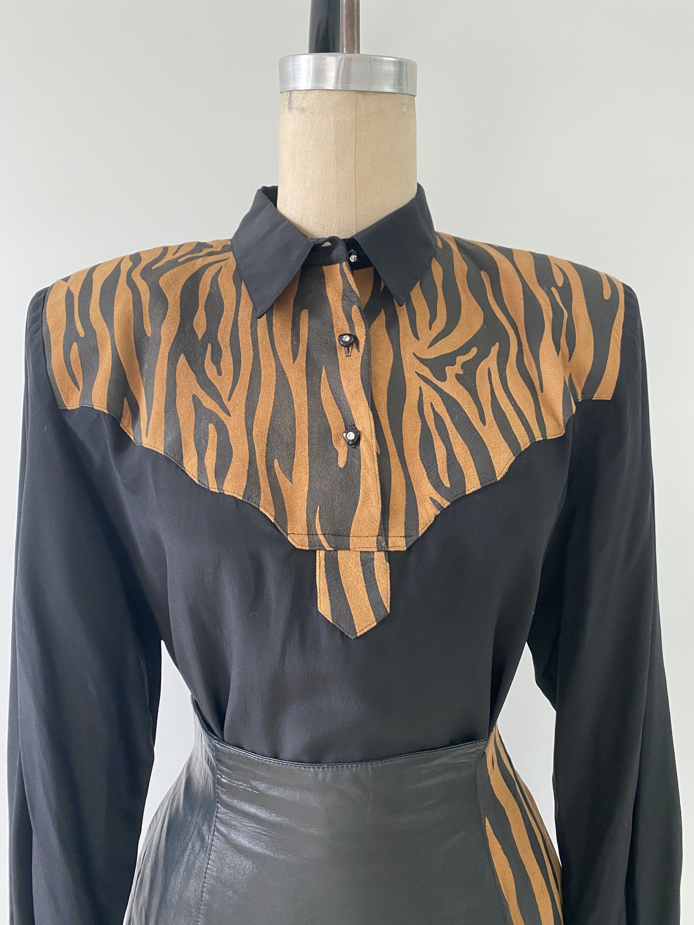 Vintage 80's Tiger Suede and Silk Blouse and Leather Skirt Set by ...