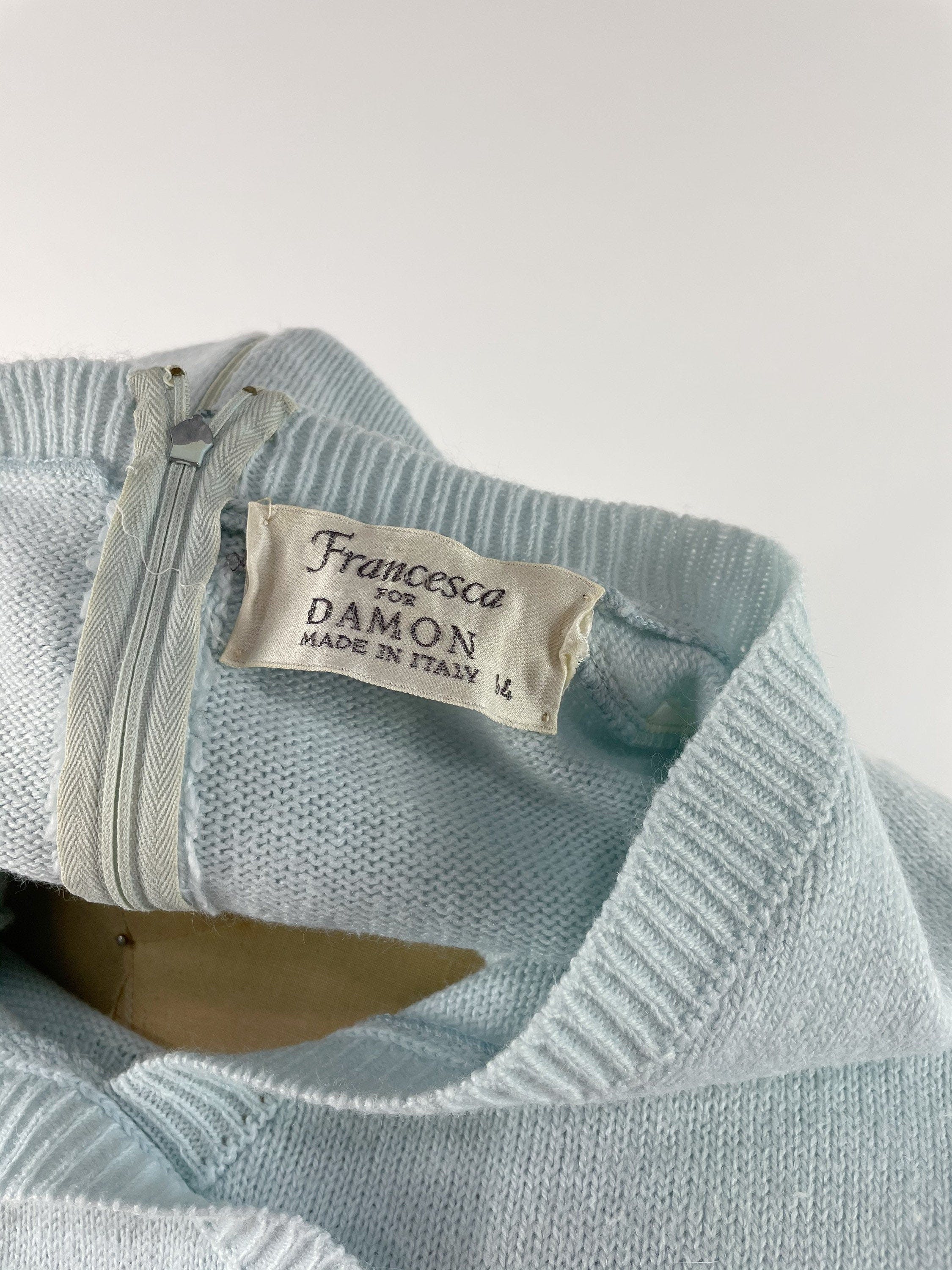Vintage 70's Baby Blue Button Front Sweater Dress by Francesca for ...