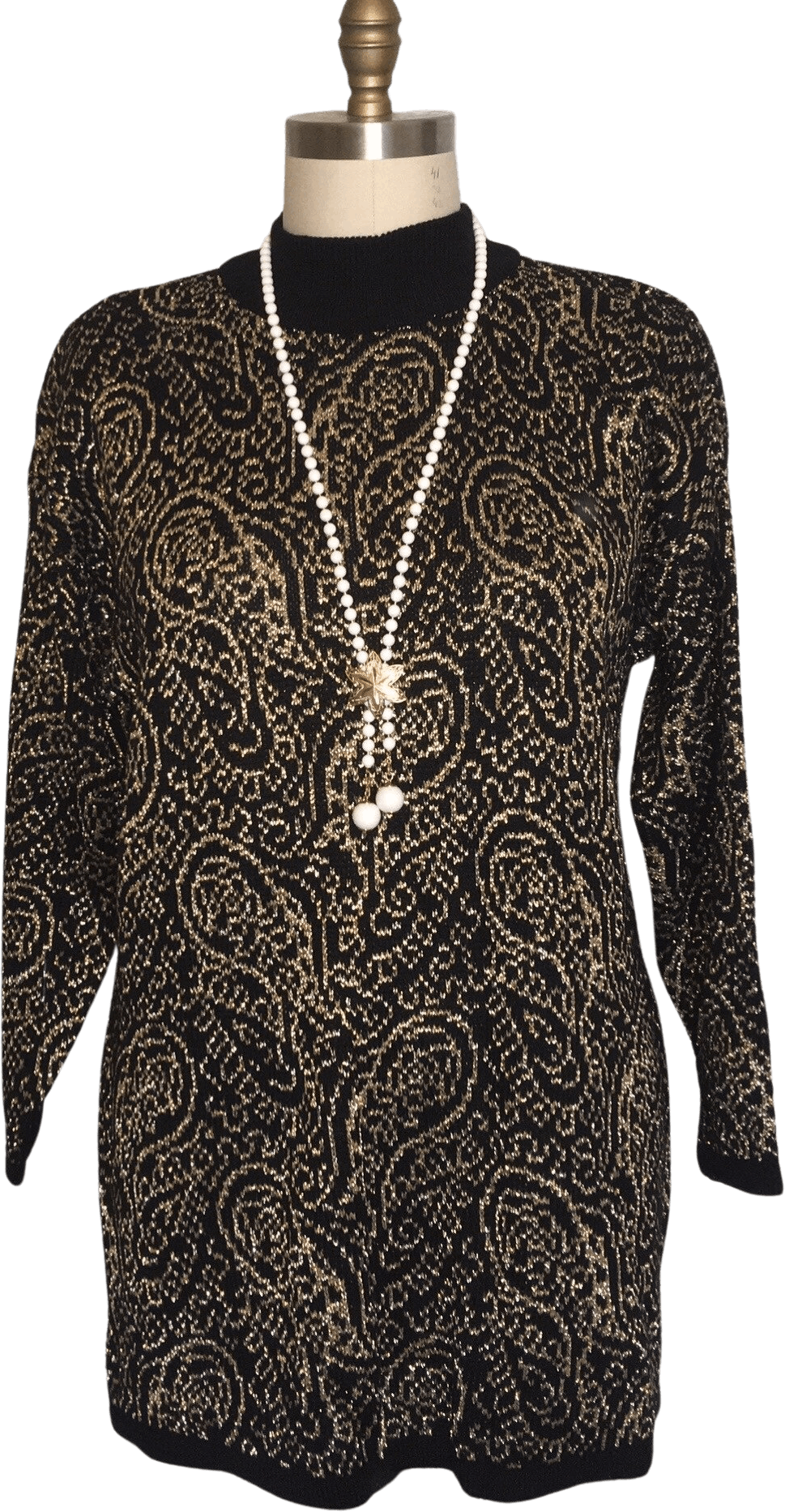 Vintage 80’s Black and Metallic Gold Abstract Print Oversized Sweater ...