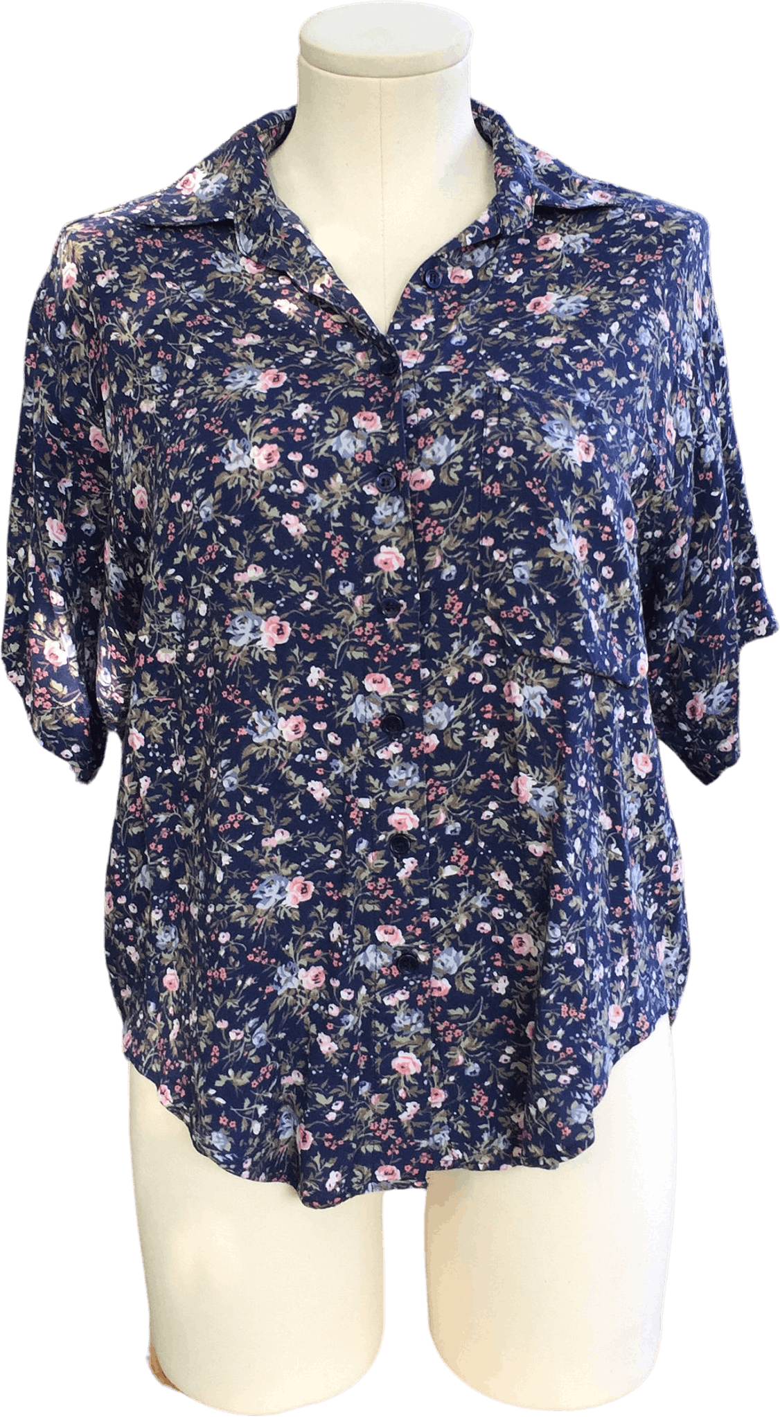 Vintage 90’s Navy Blue Floral Short Sleeve Button Up | Shop THRILLING