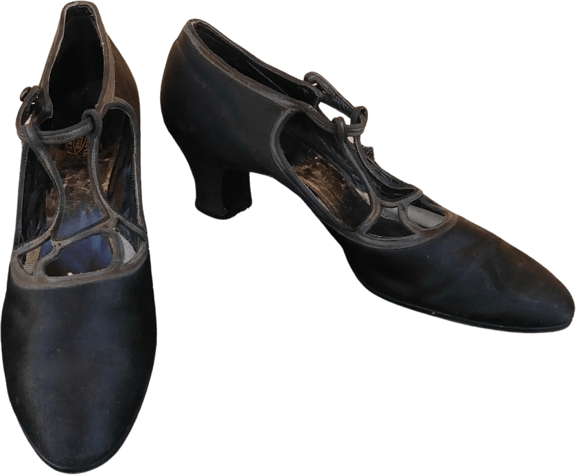 Vintage 20’s Black Satin Flapper T-Strap Shoes | Shop THRILLING