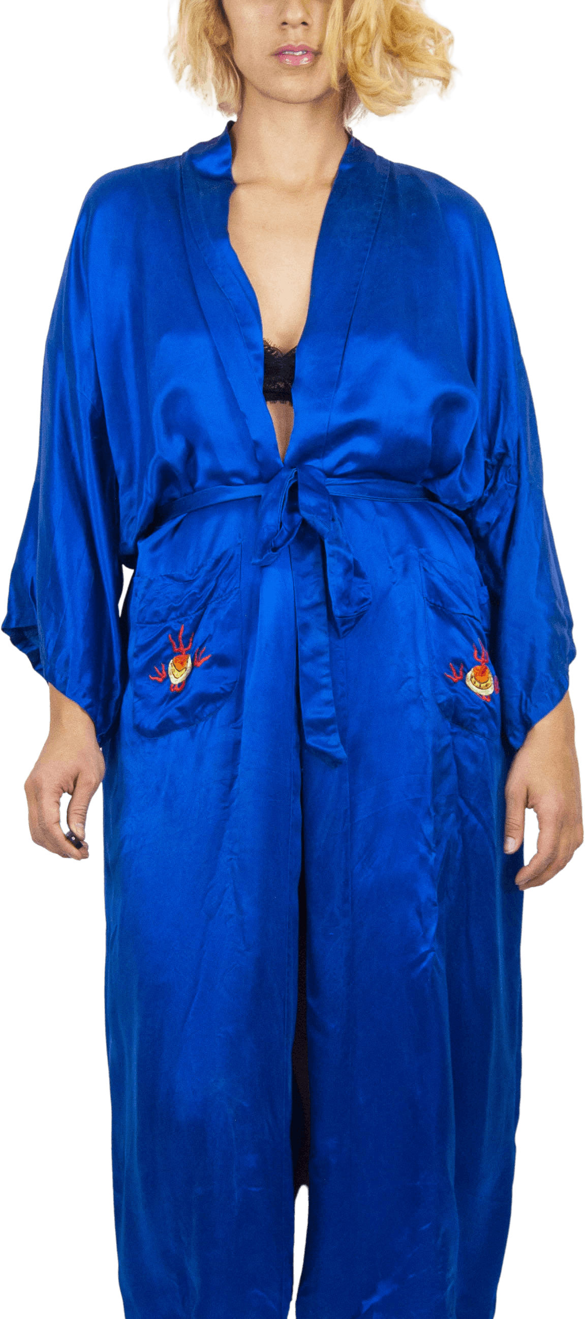 Vintage 80's Cobalt Blue Silk Robe by Golden Dragon | Shop THRILLING