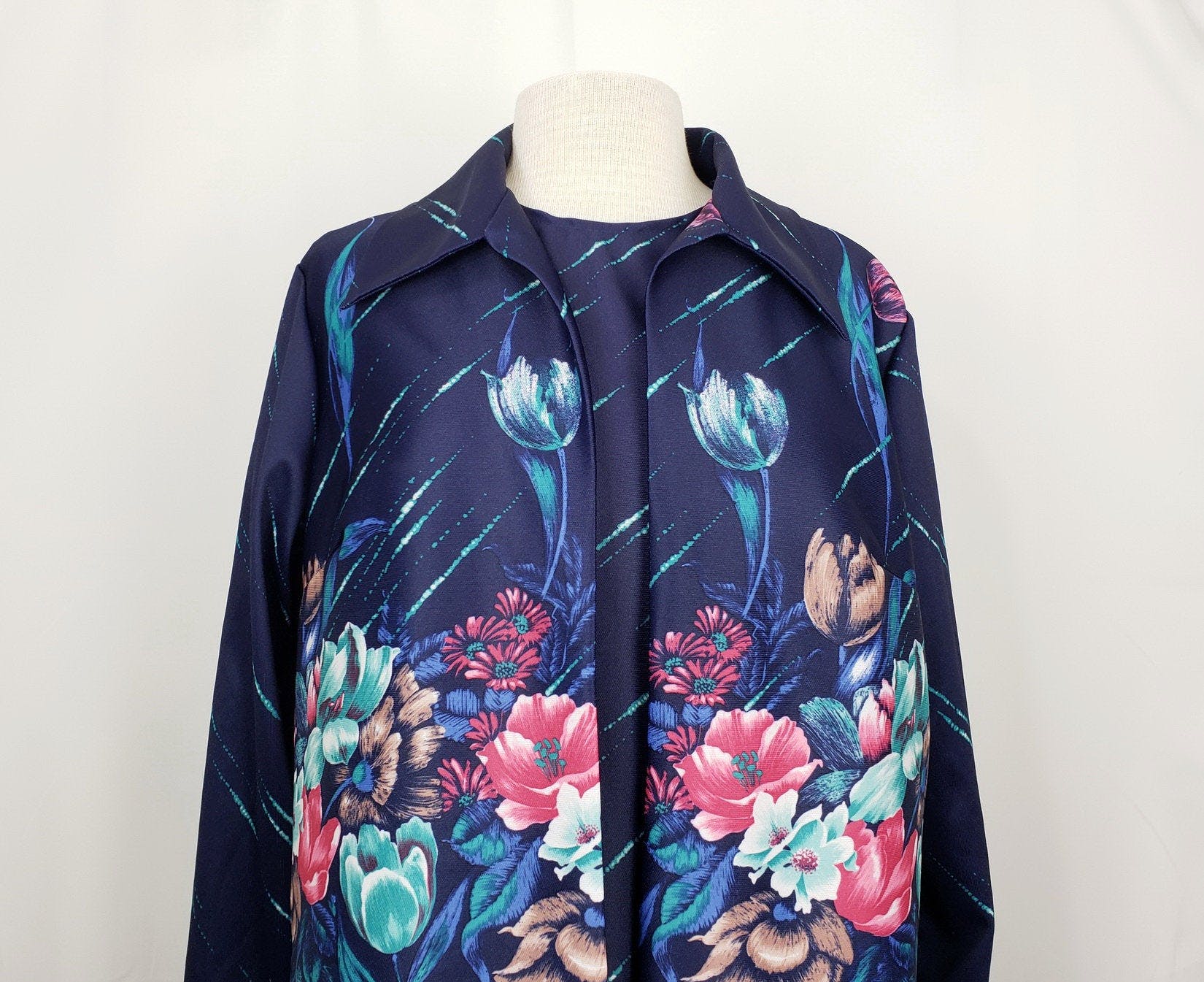 Vintage 60's Blue Floral Print Jacket and Dress Set by NTC Fashions ...