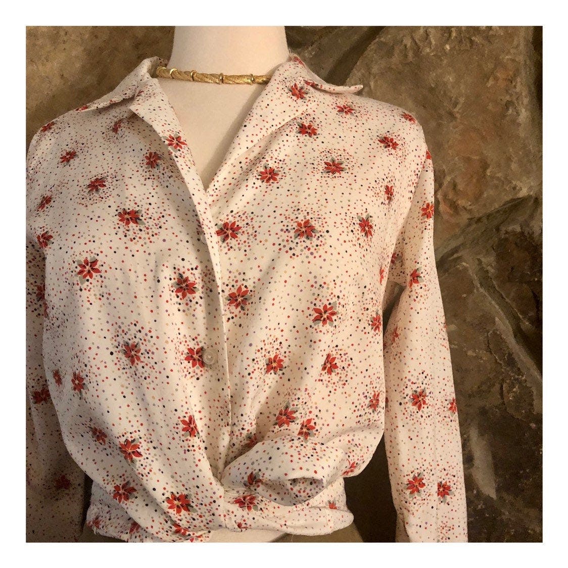Vintage Speckled Red and White Floral Button Up by Lady Holiday | Shop ...