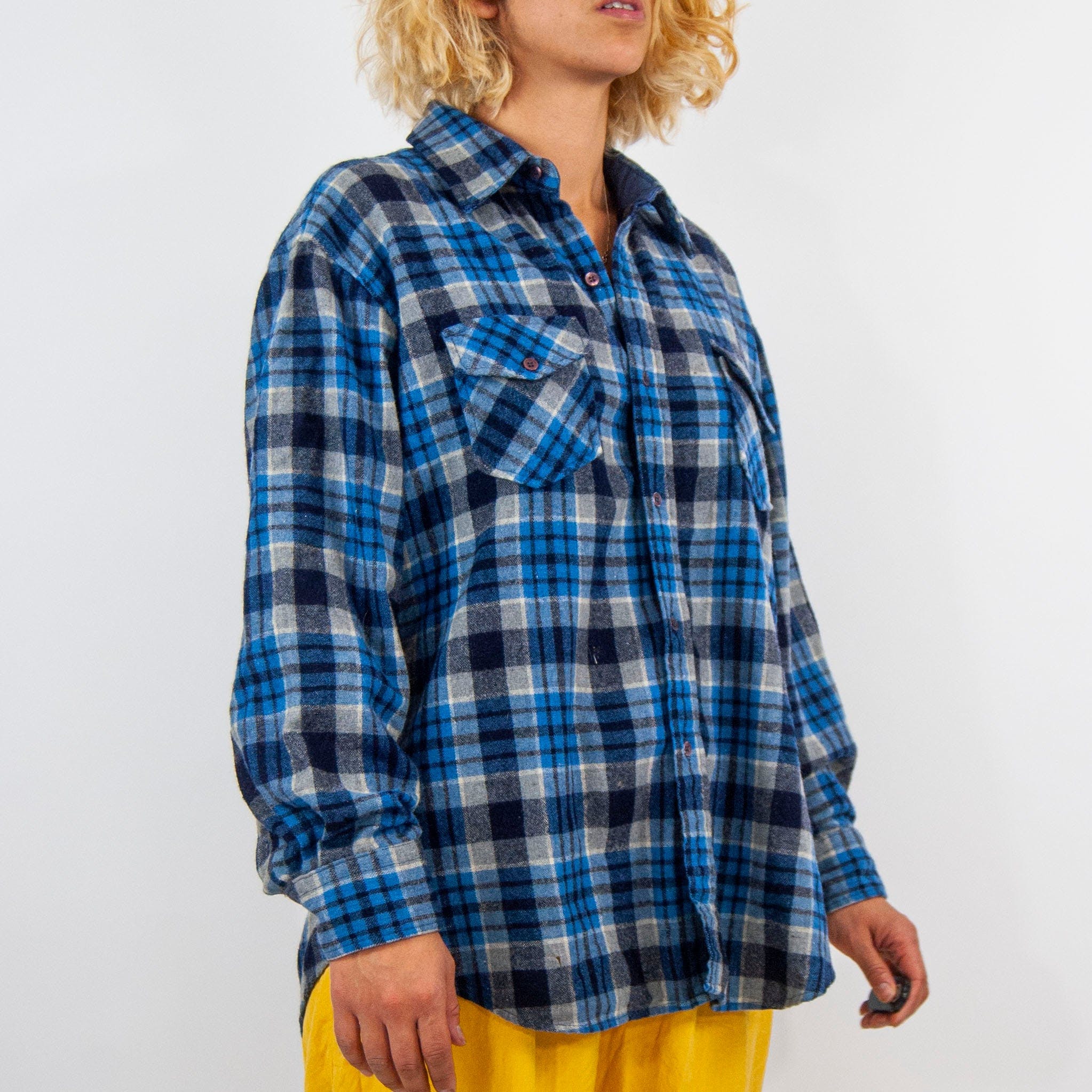 Vintage 80's Blue Wool Flannel with Double Breasted Pockets by ...