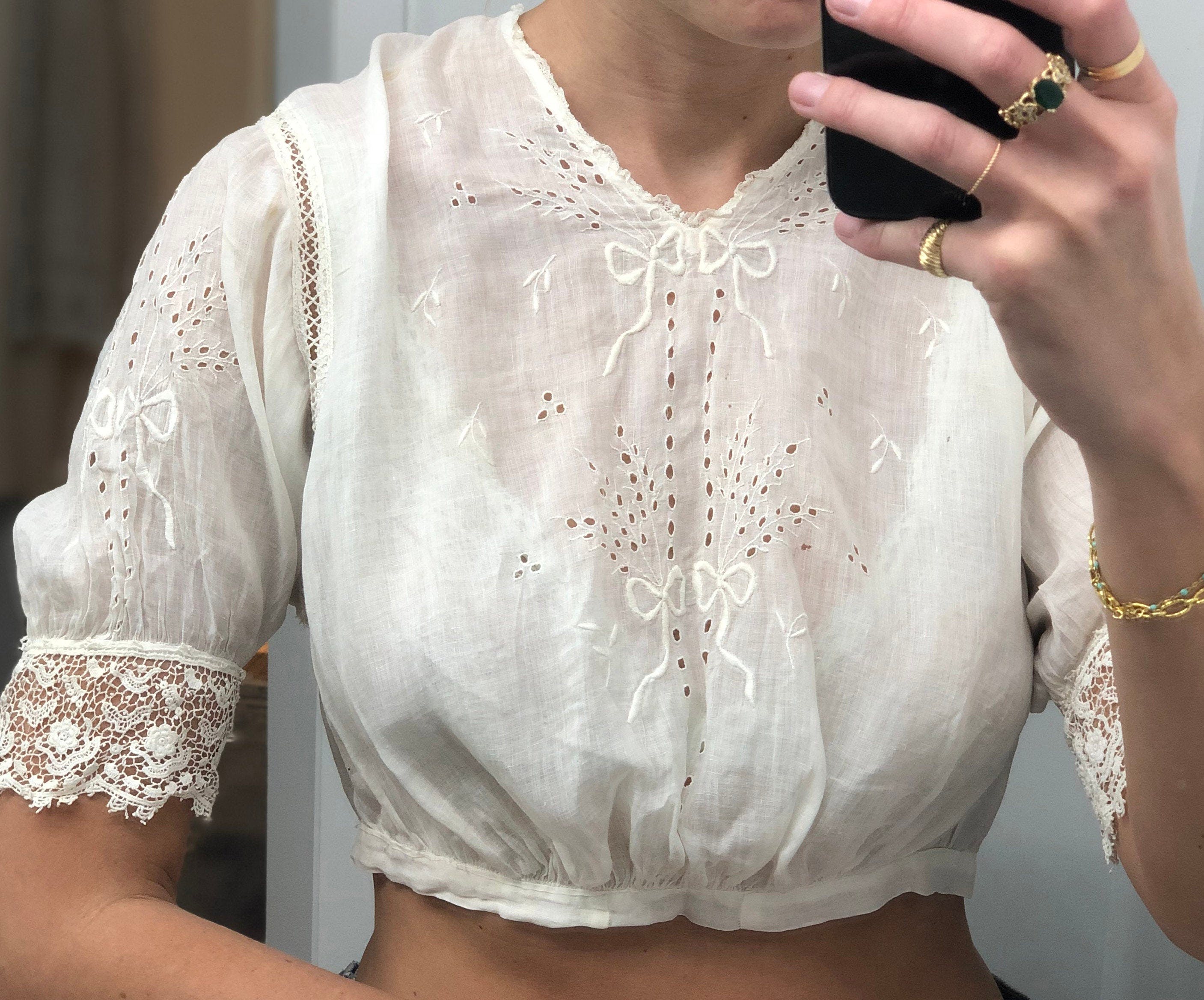 Vintage Antique Edwardian Ivory Embroidered Cropped Blouse | Shop THRILLING