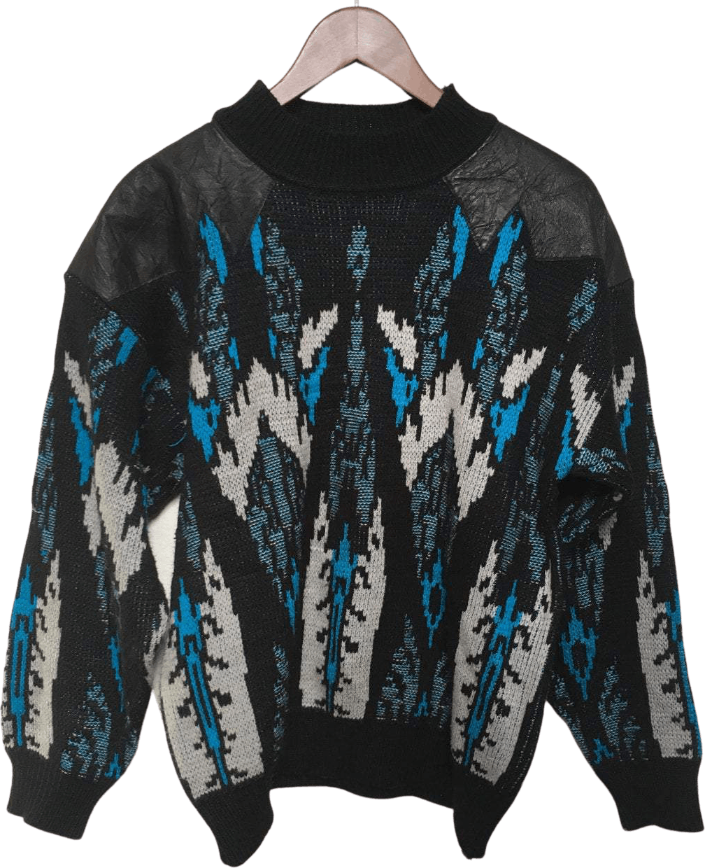 Vintage 90’s Abstract Pattern Beige Black and Blue Sweater | Shop THRILLING