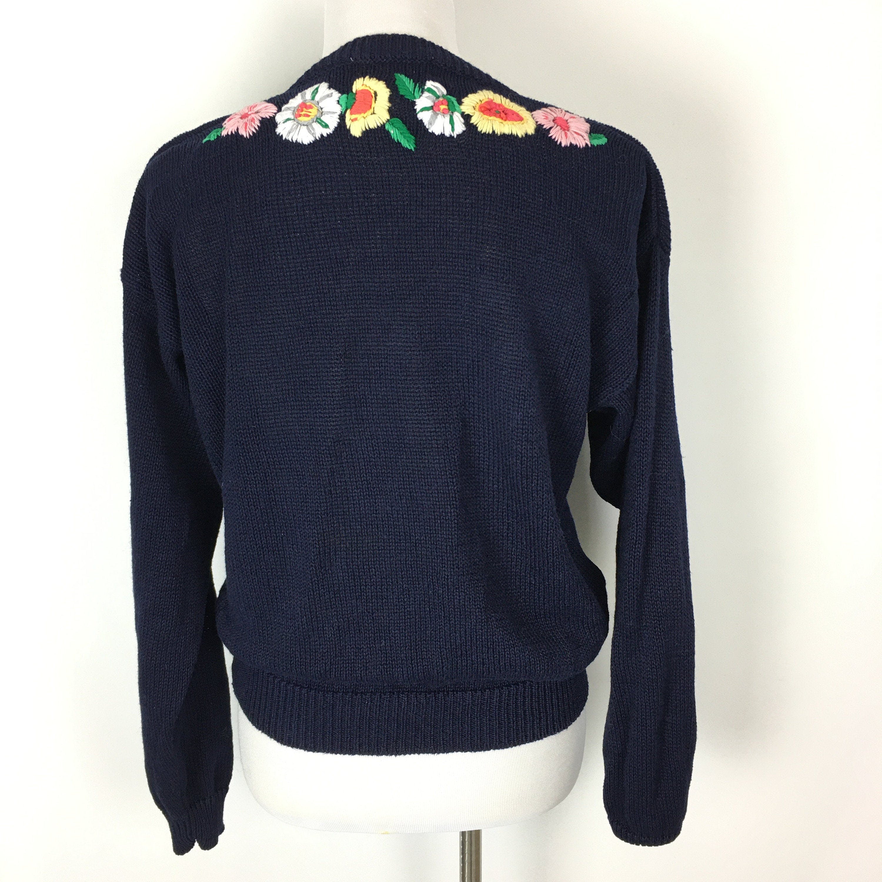 Vintage 90's Navy Blue Floral Embroidered Cardigan Sweater by Carroll ...
