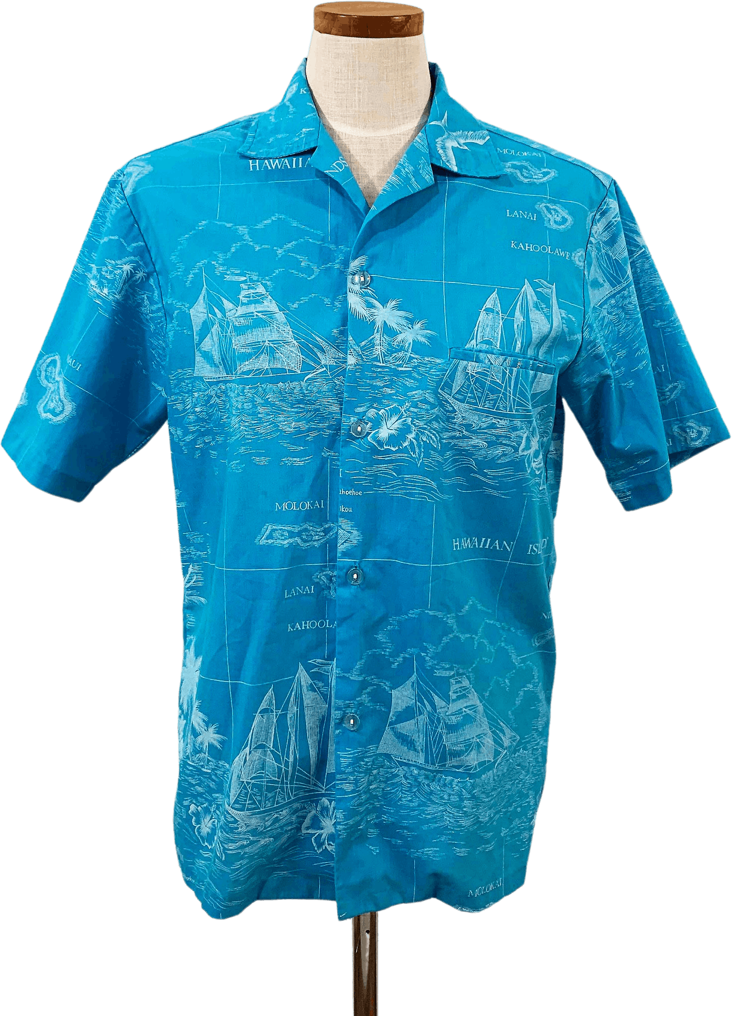 Vintage Blue and White Map Print Short Sleeve Button Up by Helena's ...