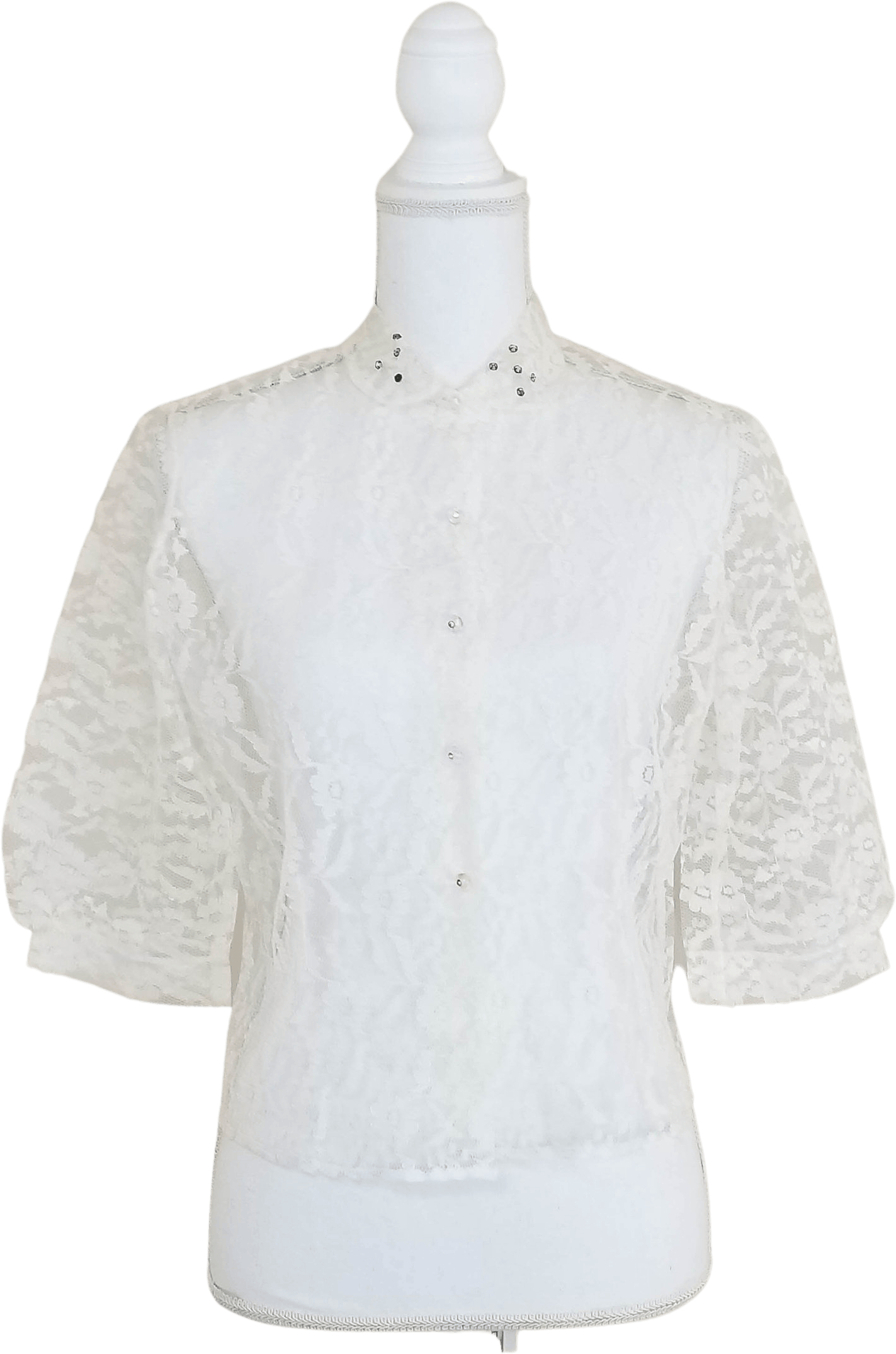 Vintage 60’s White Lace Button Up Blouse with Studded Collar | Shop ...