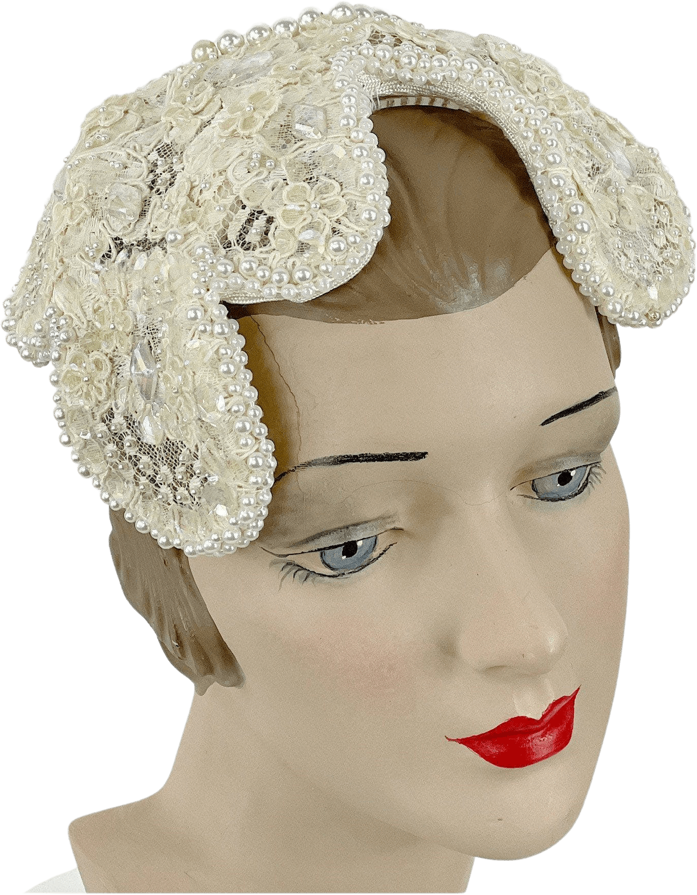 Vintage 50's White Lace and Pearl Beaded Close Cap | Shop THRILLING