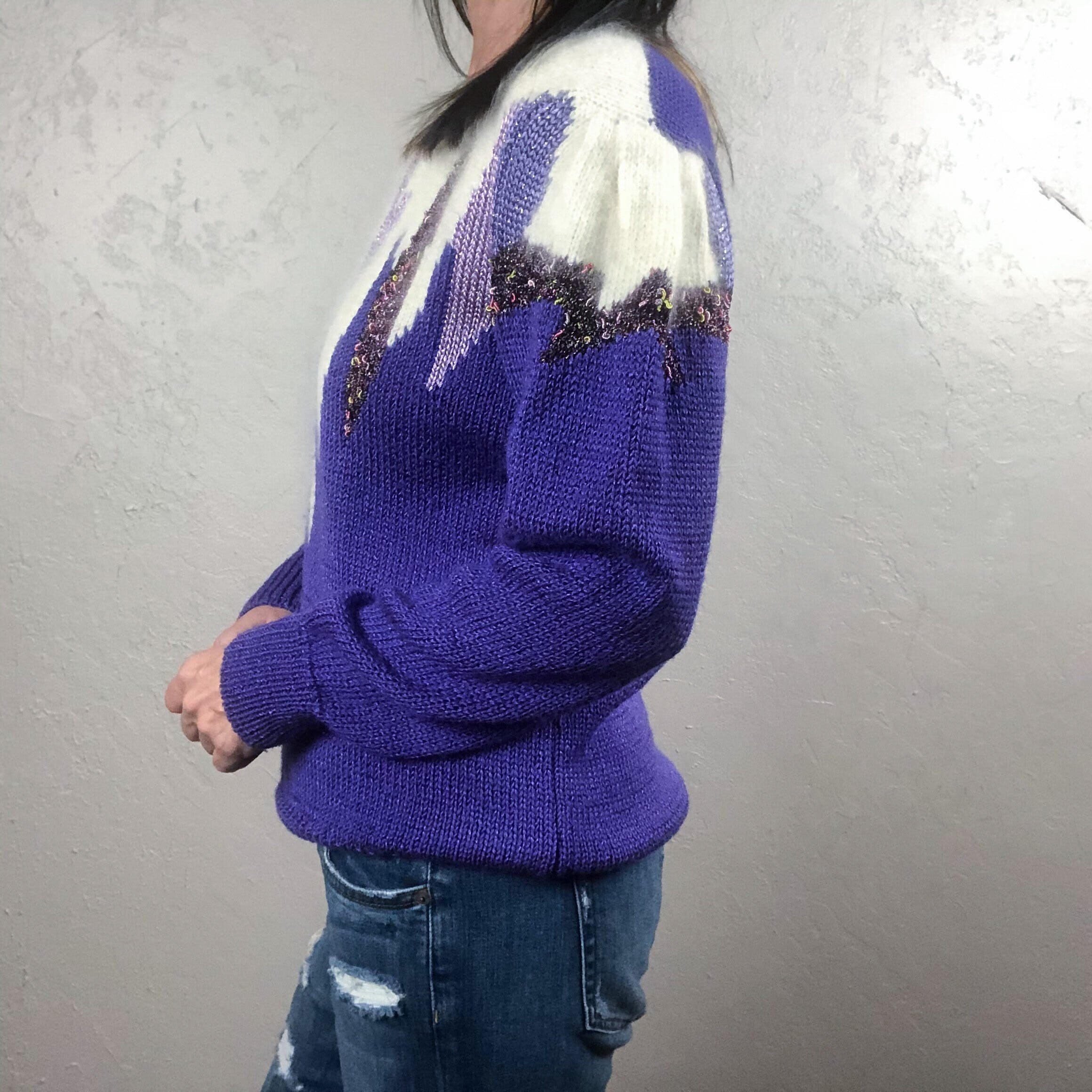 Vintage 80s Purple Mixed Media Funky Angora Sweater By Angenie | Shop ...