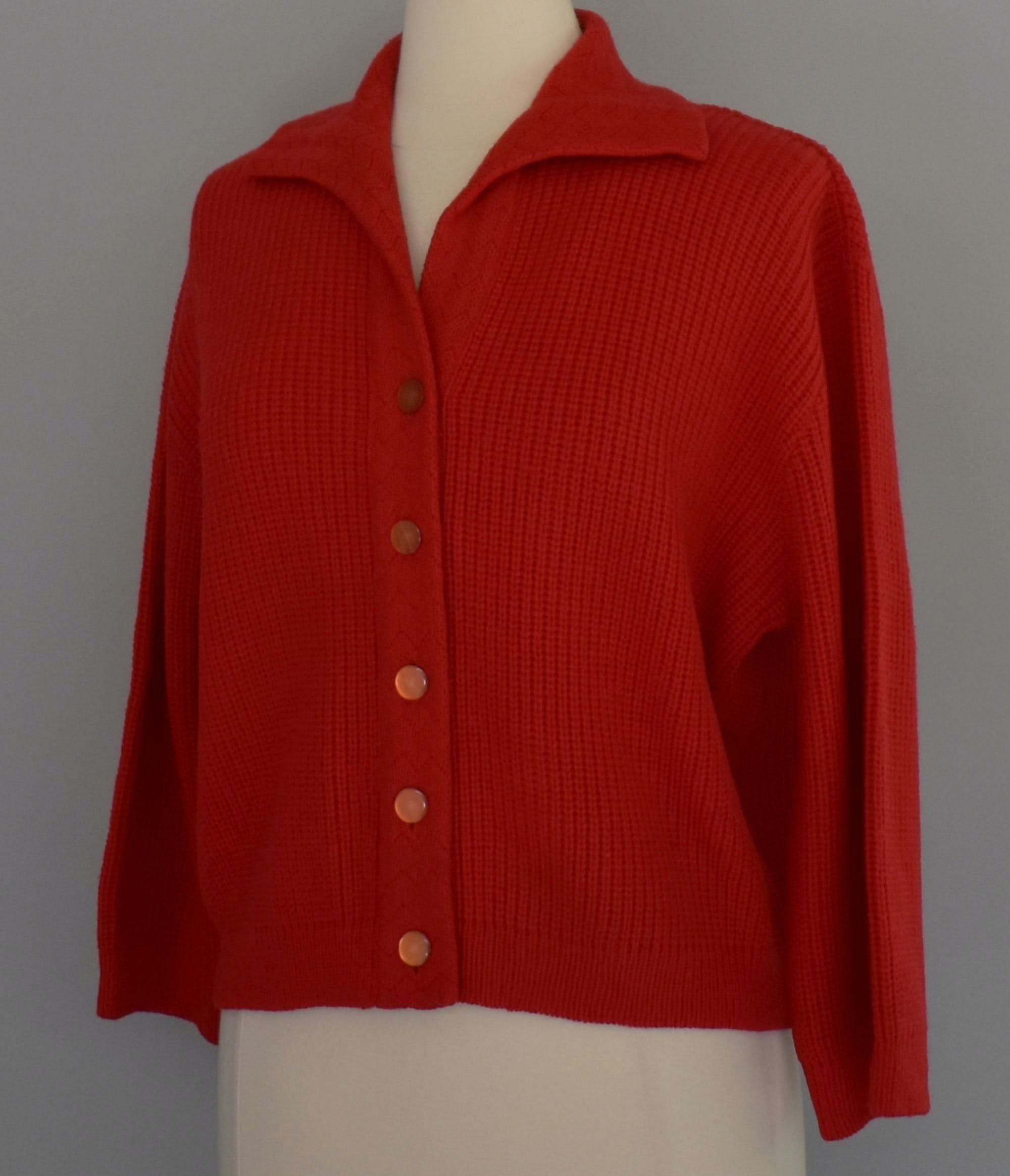 Vintage 50’s Red Wool Cardigan Ribbed Knit Sweater by A Brownie ...