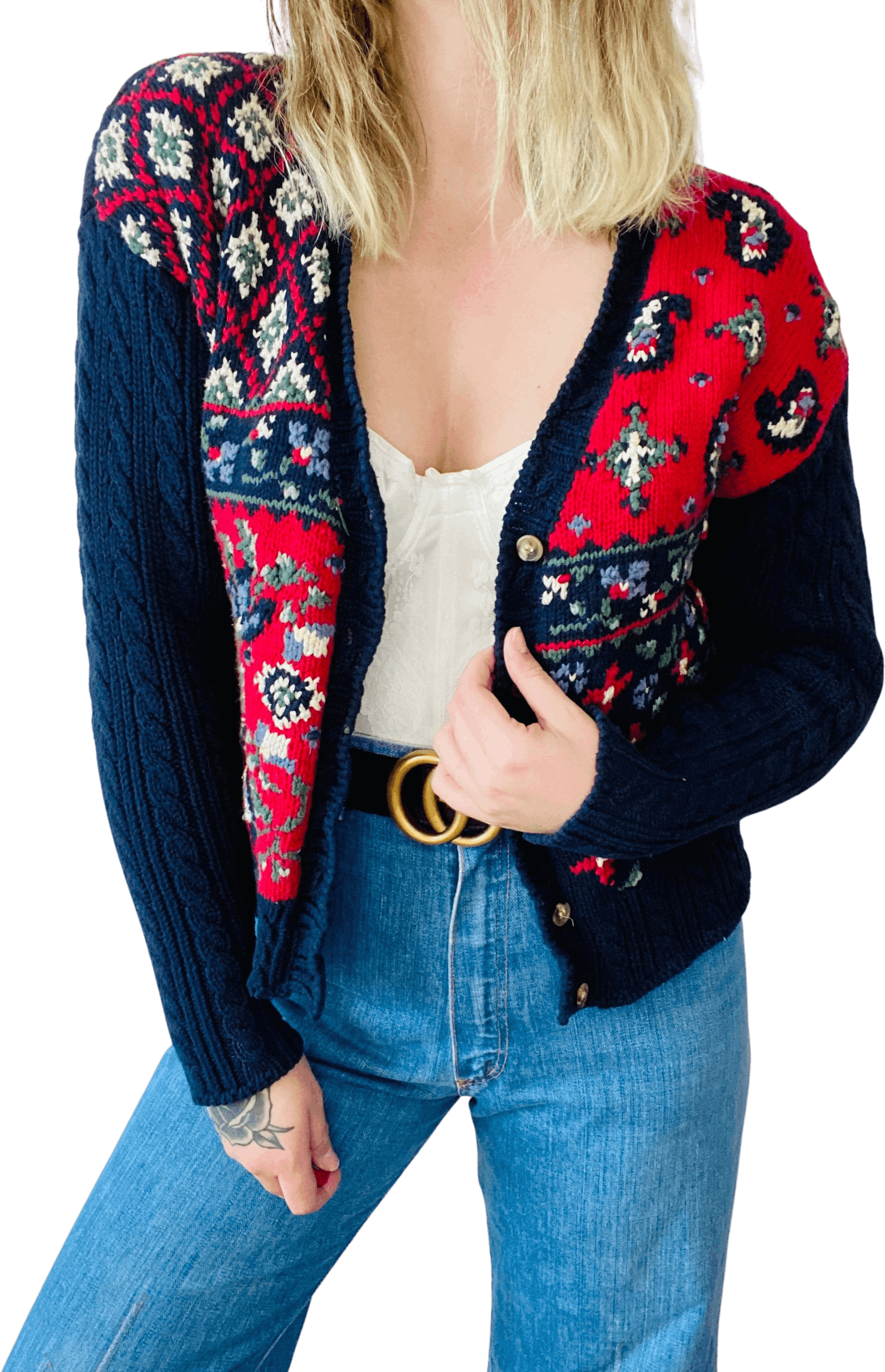 Vintage 90's Navy and Red Floral Cardigan by Talbots | Shop THRILLING