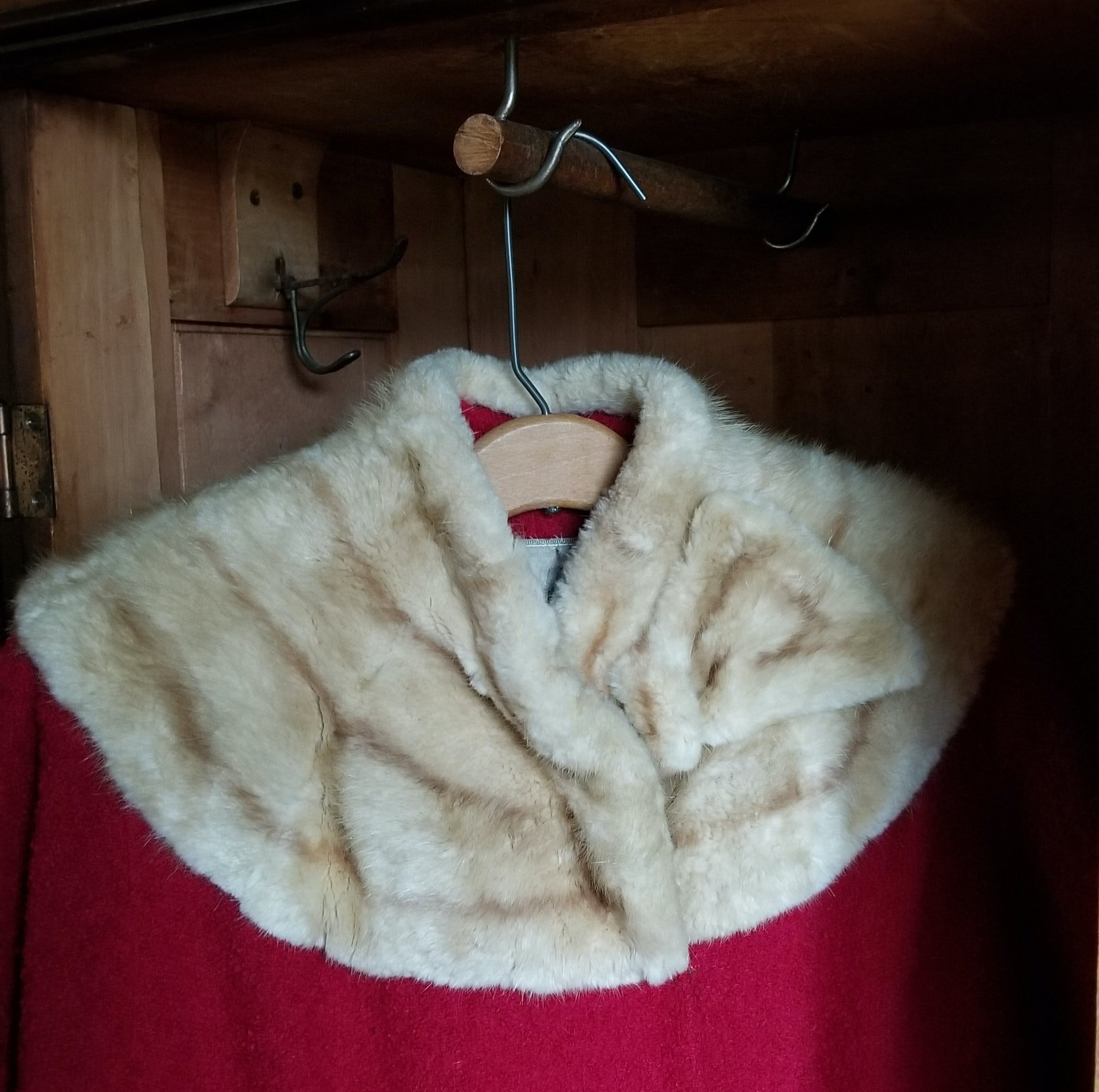 Vintage 50’s Raspberry Wool and Cream Fur Collar Coat by Original ...