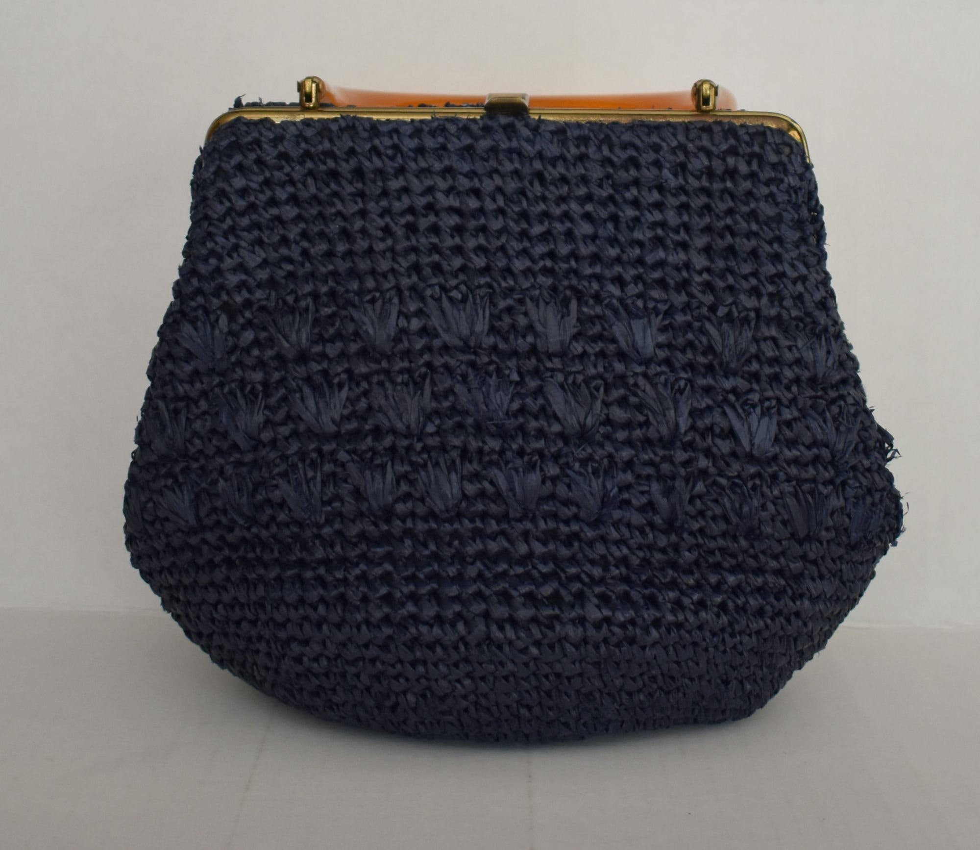 Vintage 50's Navy Blue Raffia Purse With Lucite Handle by Morris ...