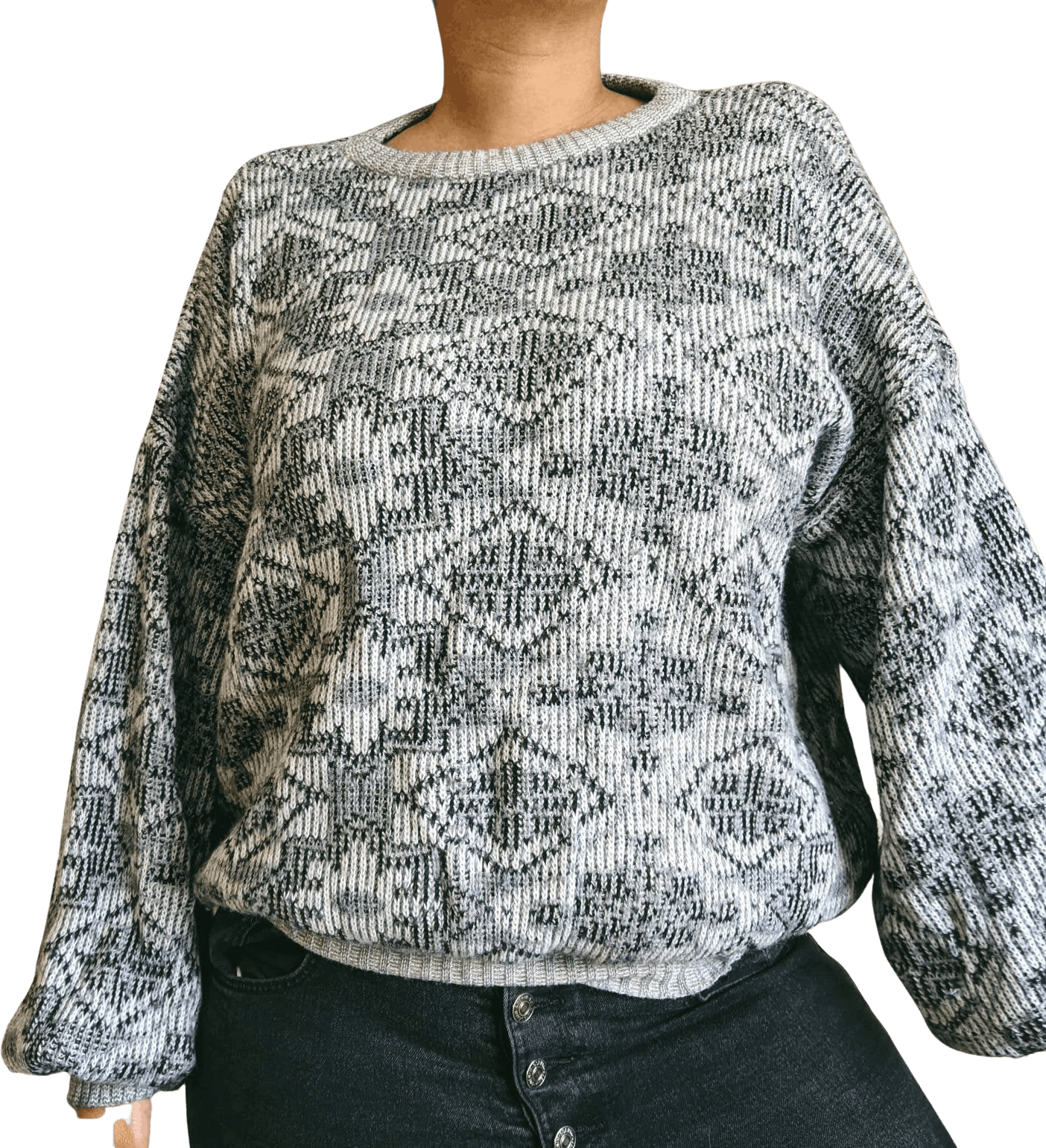 Vintage 90's Geometric Print Gray Wool Sweater | Shop THRILLING