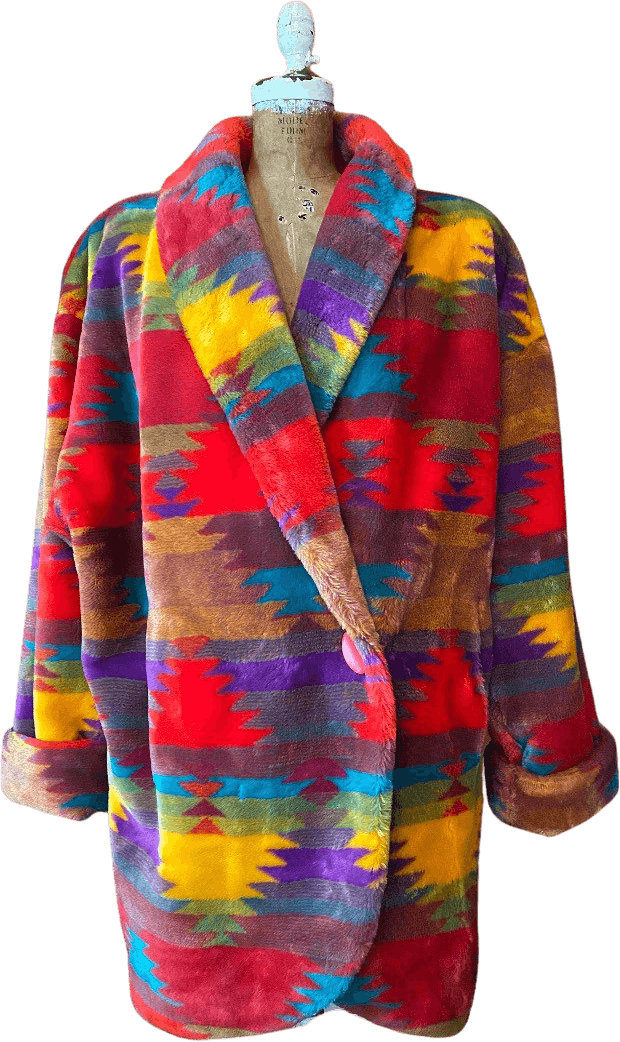 Vintage 80's Rainbow Southwest Aztec Faux Fur Coat by Donnybrook | Shop ...