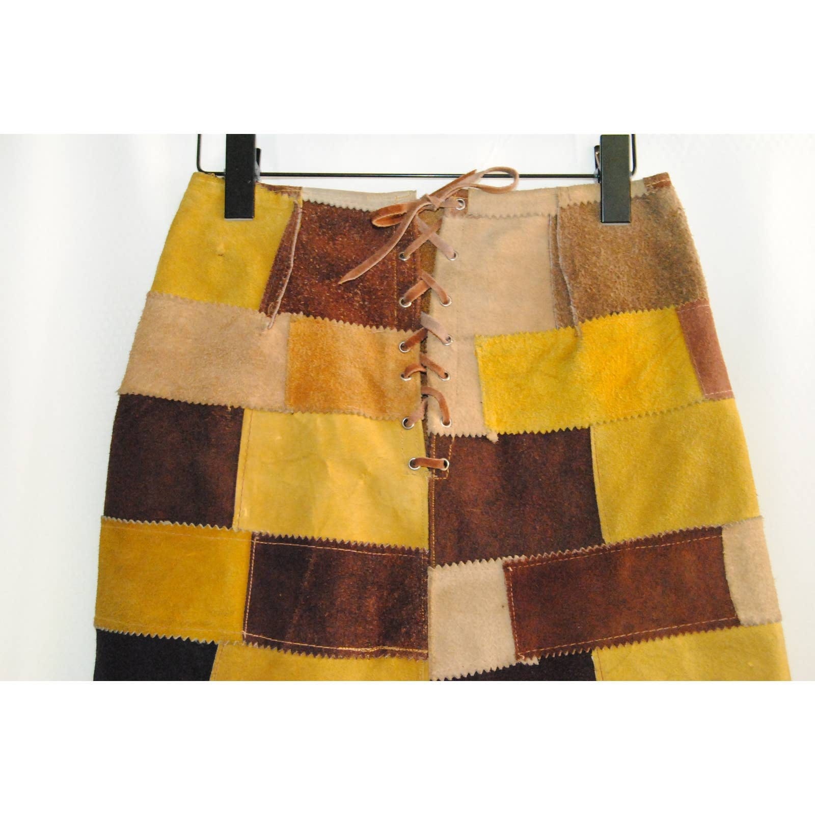 Vintage Yellow and Brown Suede Patchwork Skirt | Shop THRILLING