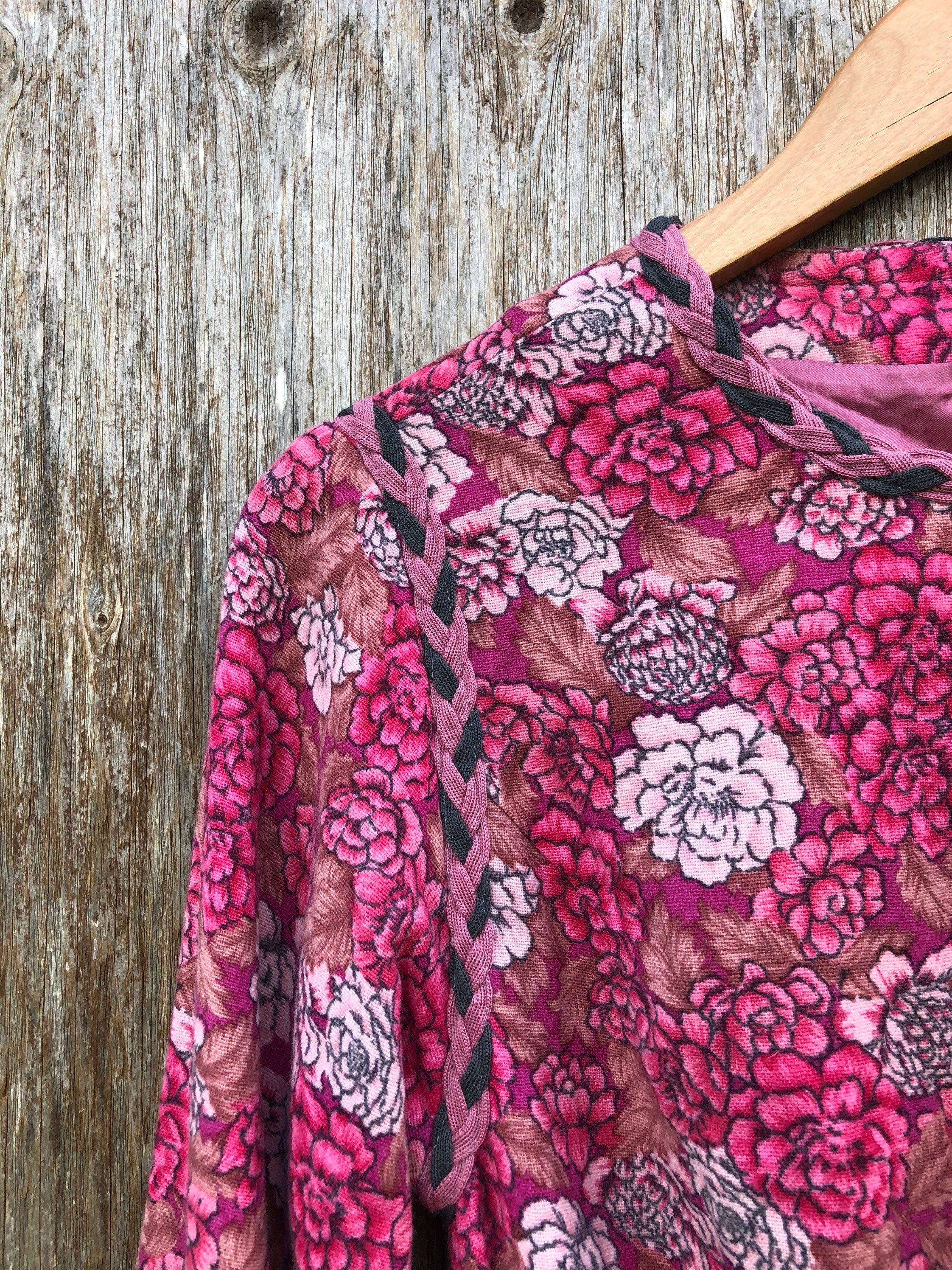 Vintage 60's Pink Floral Wool Long Sleeve Secretary Dress | Shop THRILLING