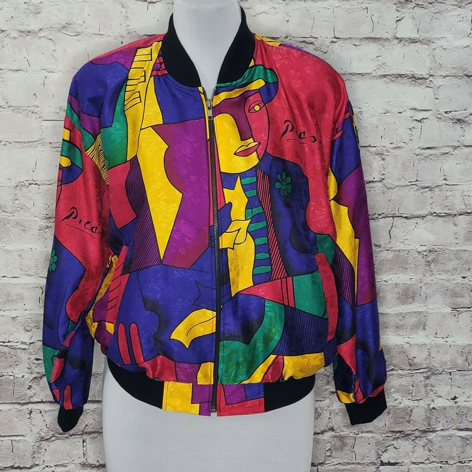 Vintage 90's Bright Abstract Art Bomber Jacket by Chardin | Shop THRILLING
