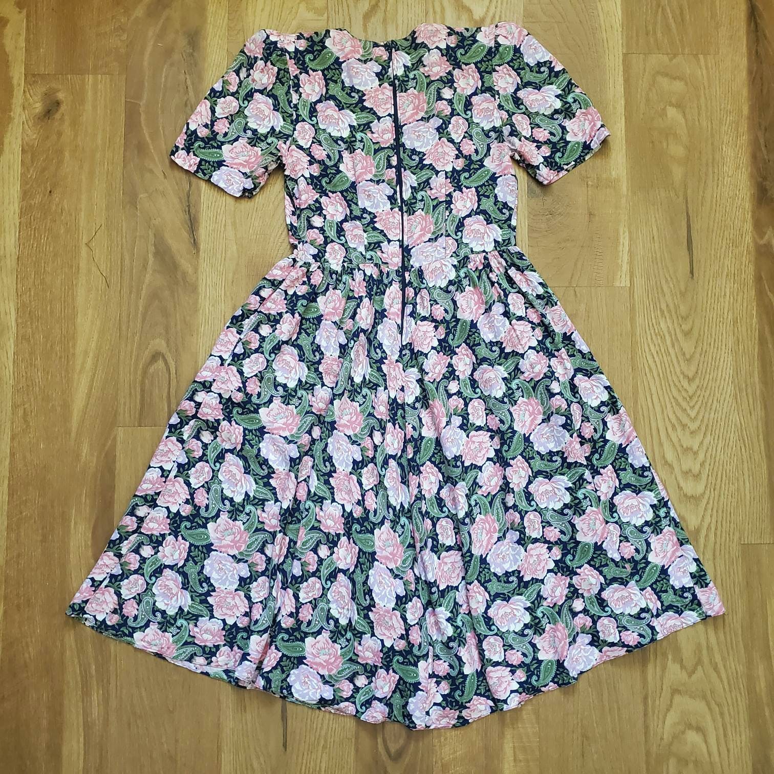 Vintage 80’s Black Floral Printed Fit and Flare Dress by ED Michaels ...