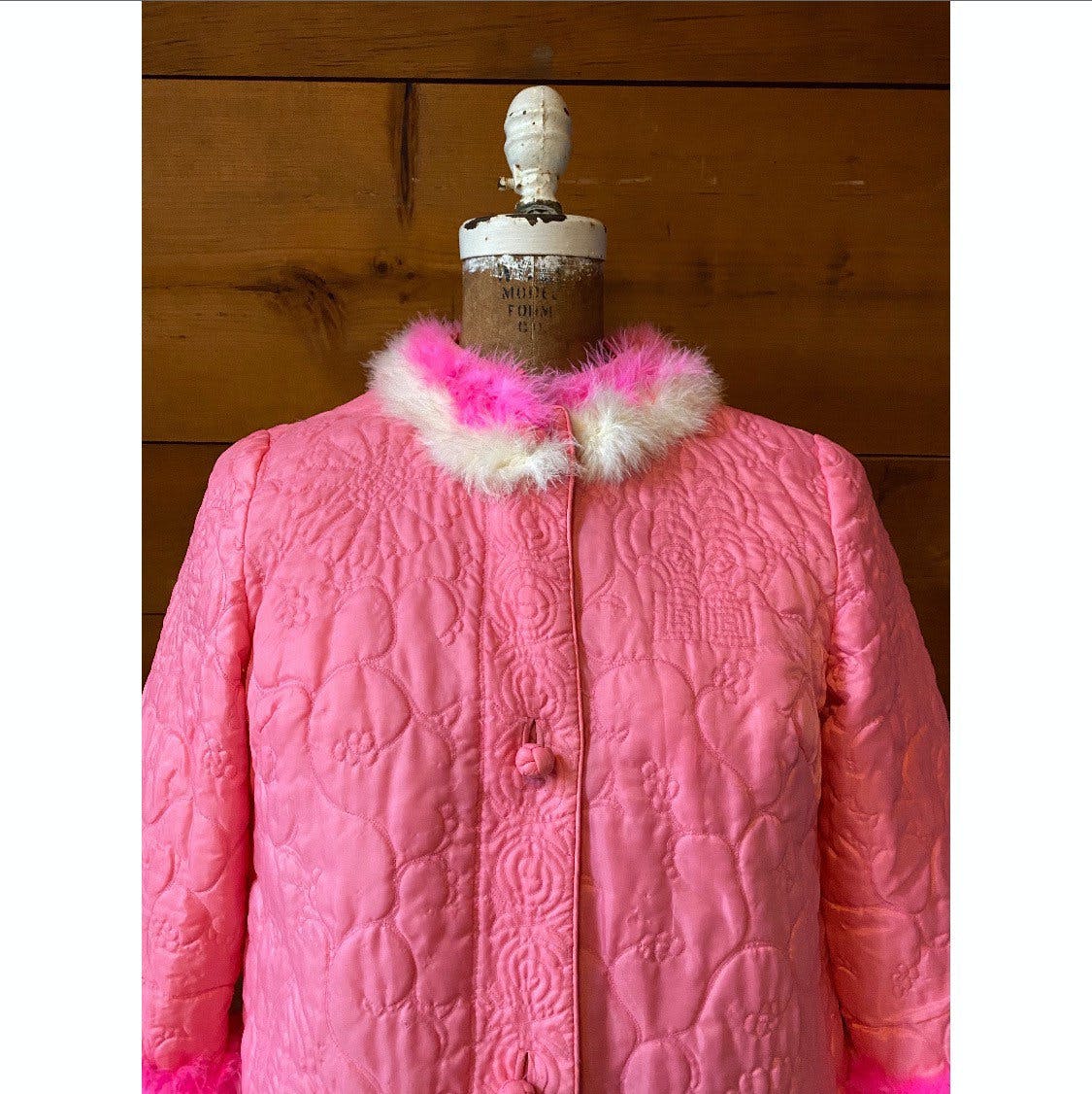 Vintage 70's Pink Quilted Bed Jacket with Feather Trim | Shop THRILLING
