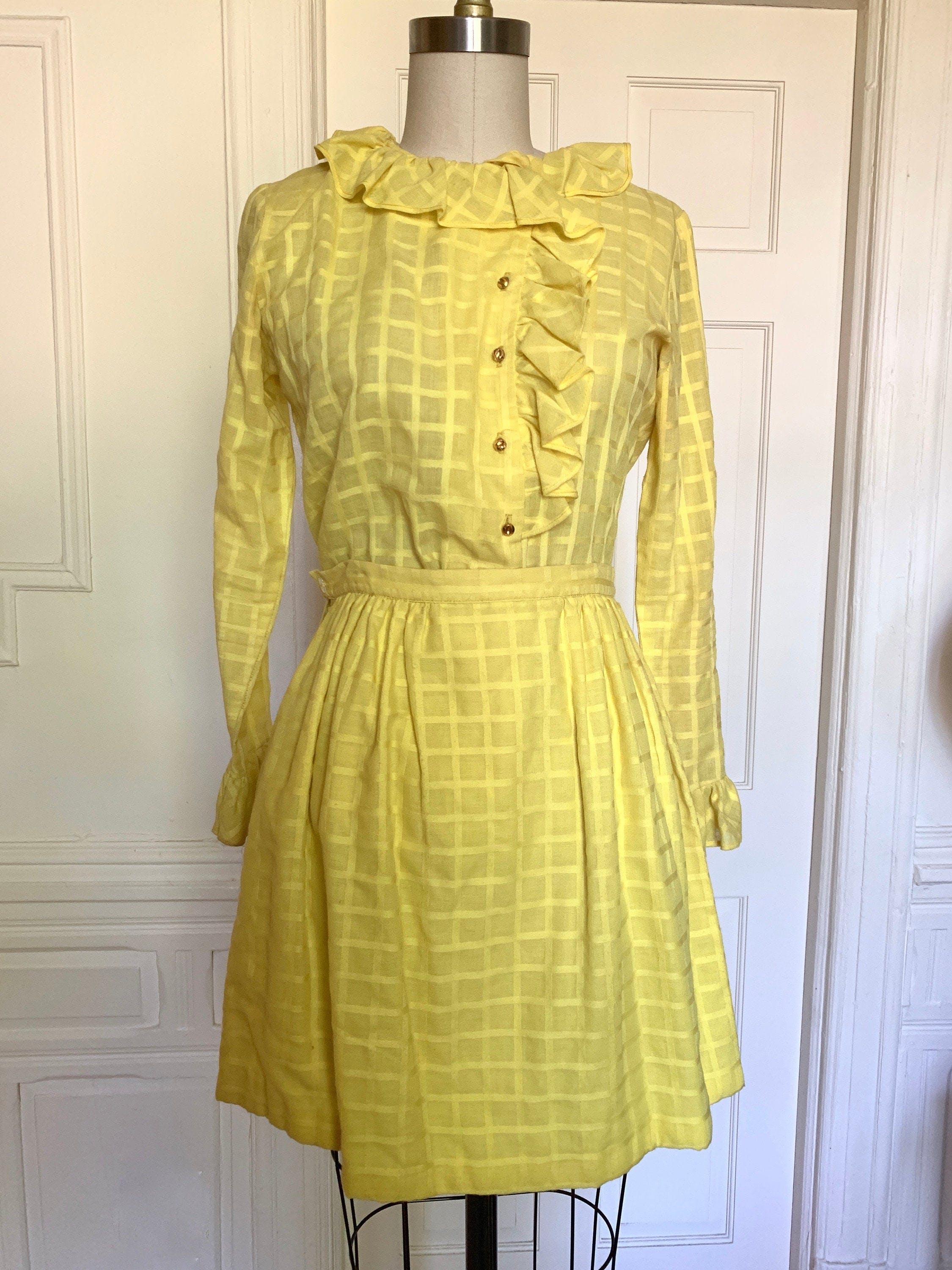 Vintage 60’s Yellow Ruffle Collar Long Sleeve Blouse and Skirt | Shop ...