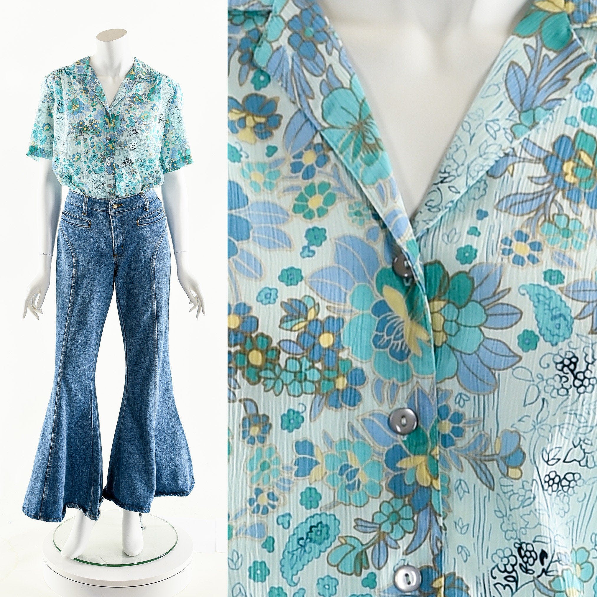 Vintage 60’s Blue Flower Power Top | Shop THRILLING