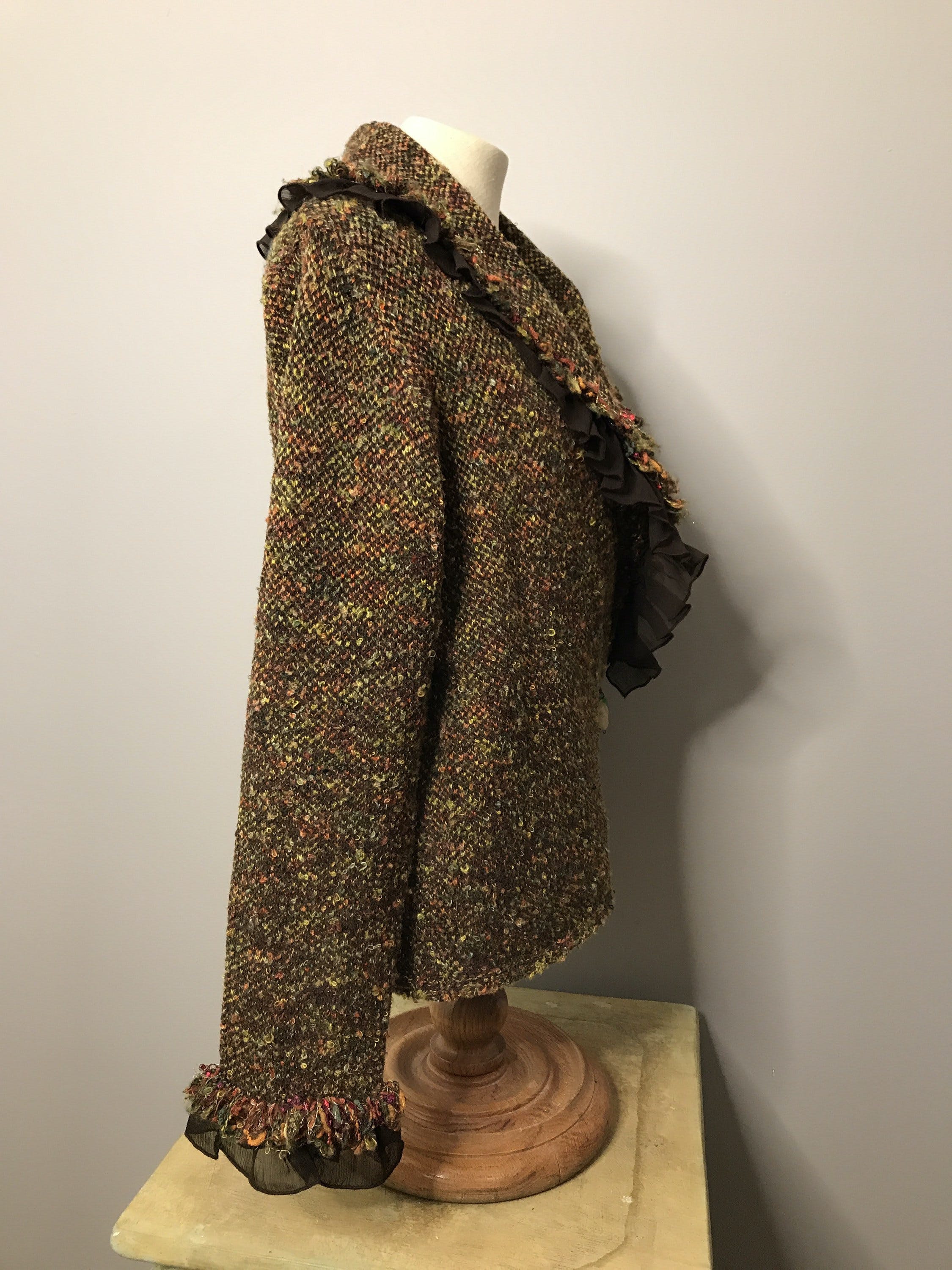 Vintage Multicolor Boucle Knit Ruffled Collar Jacket by Curio | Shop ...