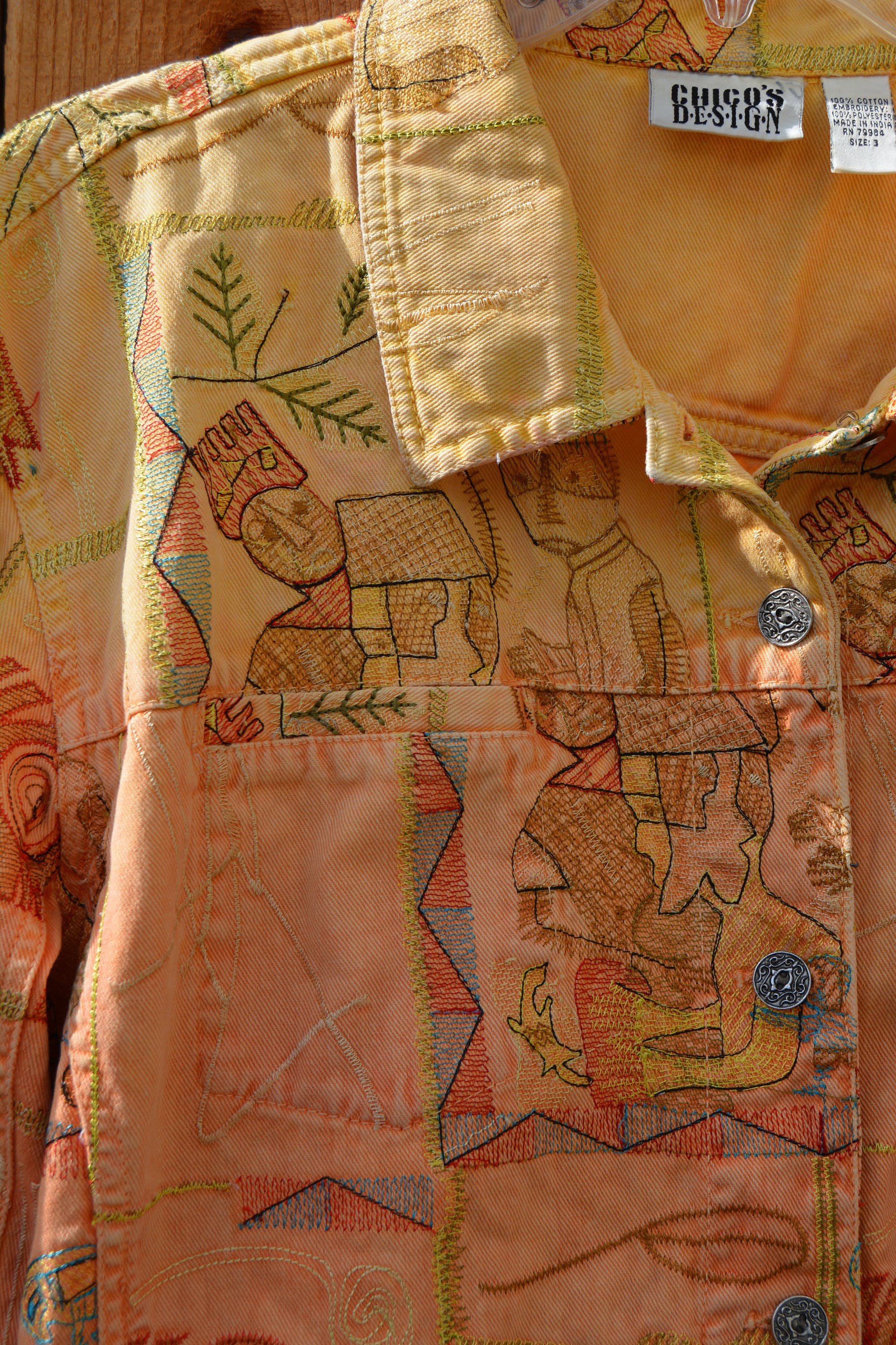 Vintage 90’s Yellow Orange and Red Southwestern Motif Jean Jacket by ...