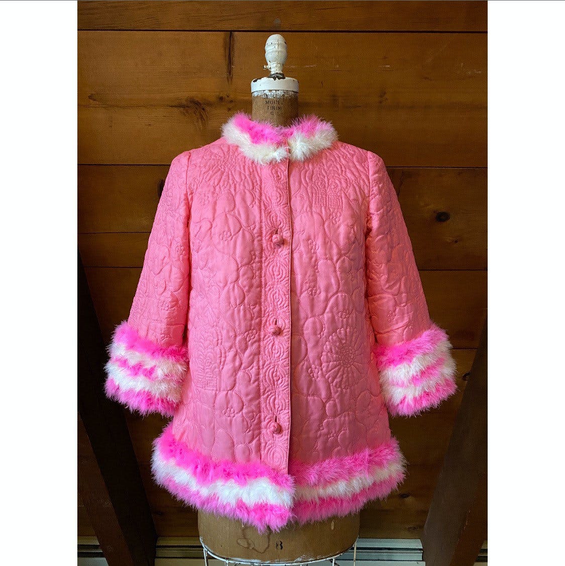 Vintage 70's Pink Quilted Bed Jacket with Feather Trim | Shop THRILLING