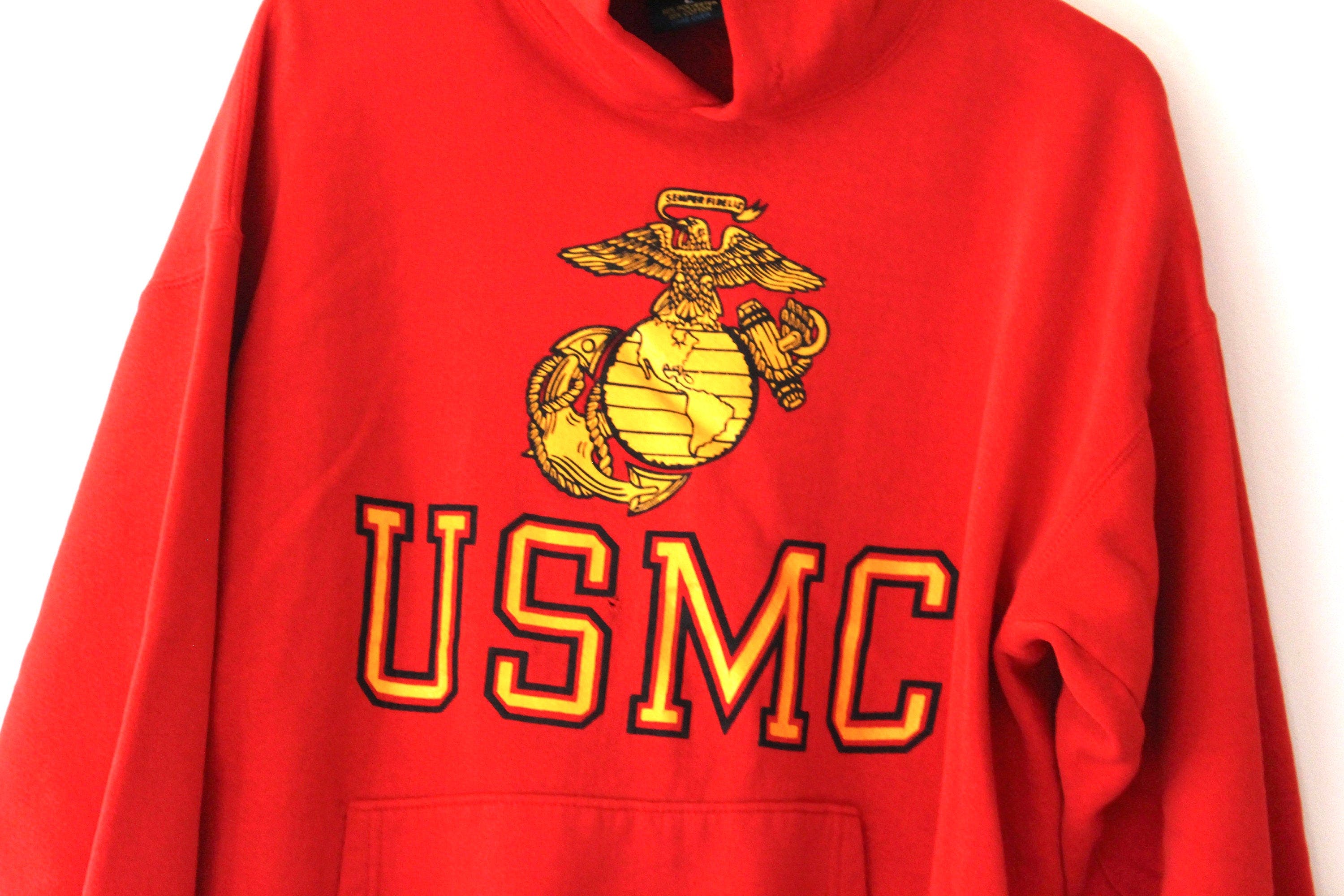 Vintage Red and Yellow United States Marine Corps Hooded Sweatshirt by ...