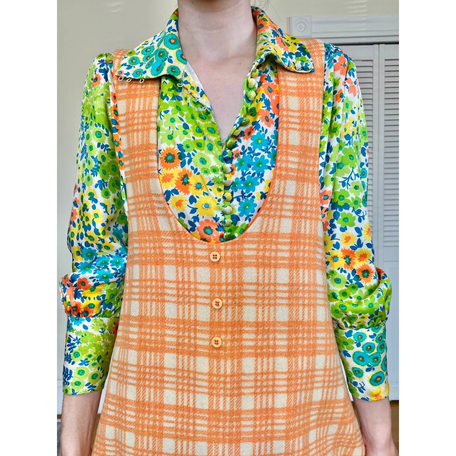 Vintage 60’s Orange Plaid Pinafore Mini Dress | Shop THRILLING