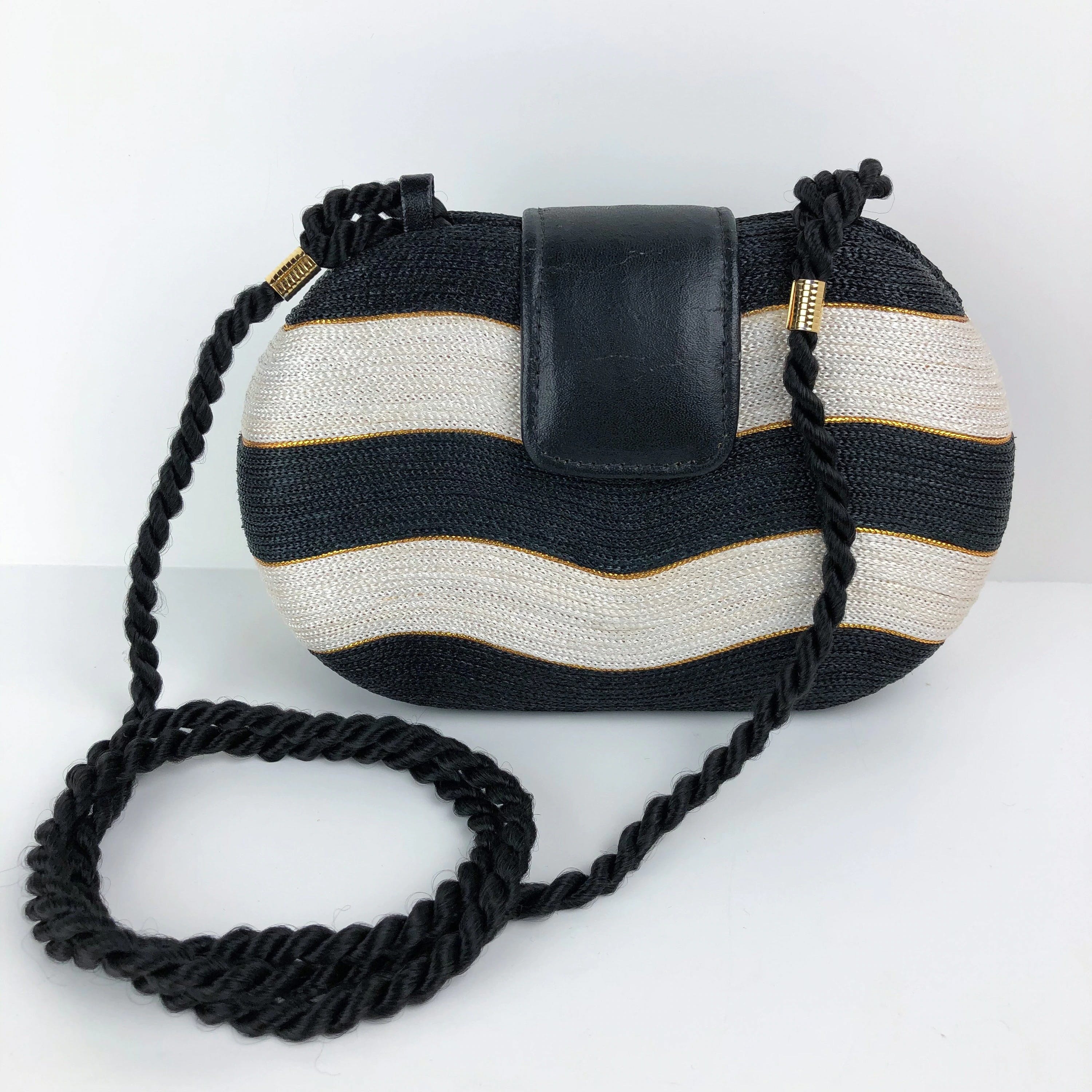 Vintage Black and White Striped Hard Shell Purse | Shop THRILLING