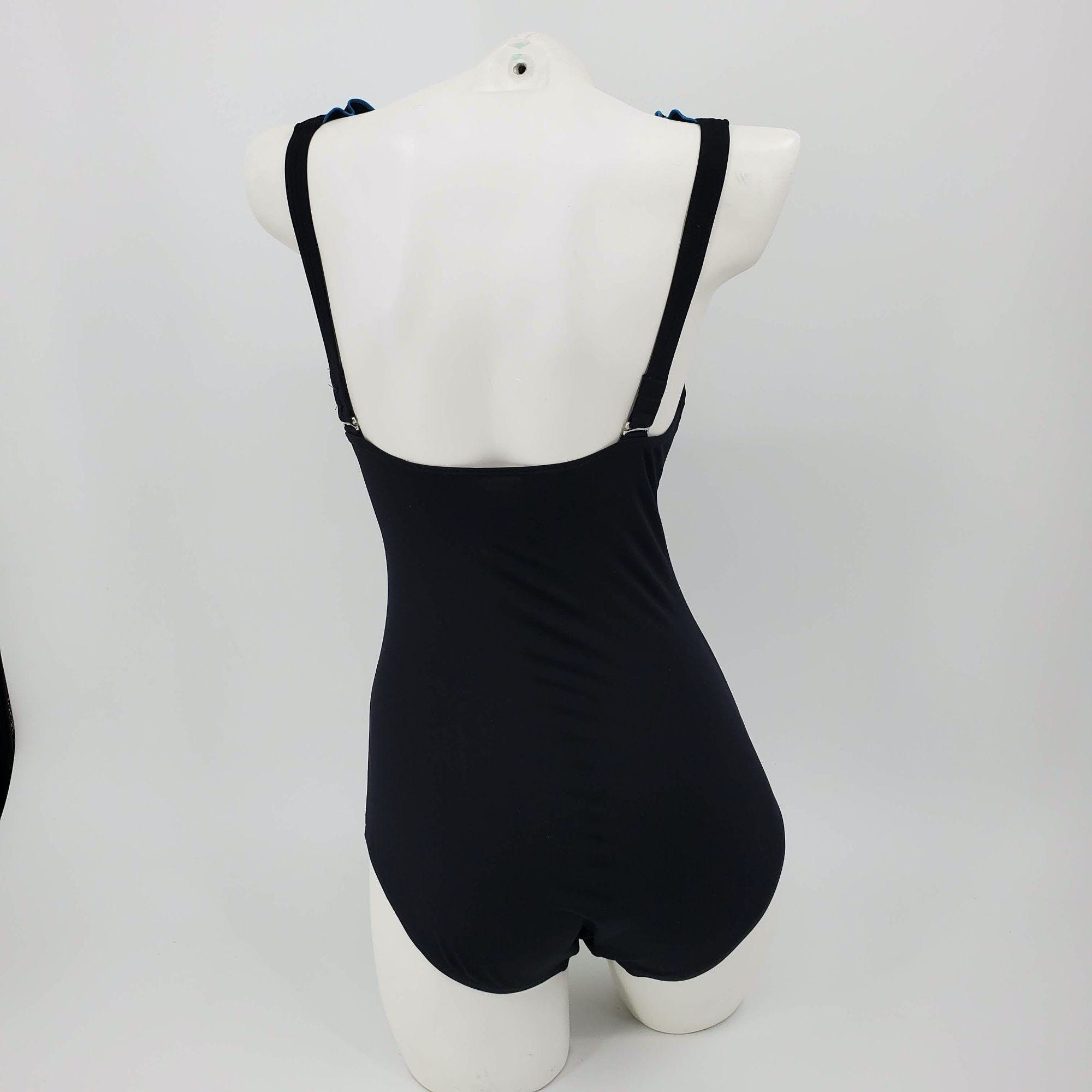 Vintage Gabar Black Ruffle Edge Polyester Spandex One Piece Swimsuit by ...