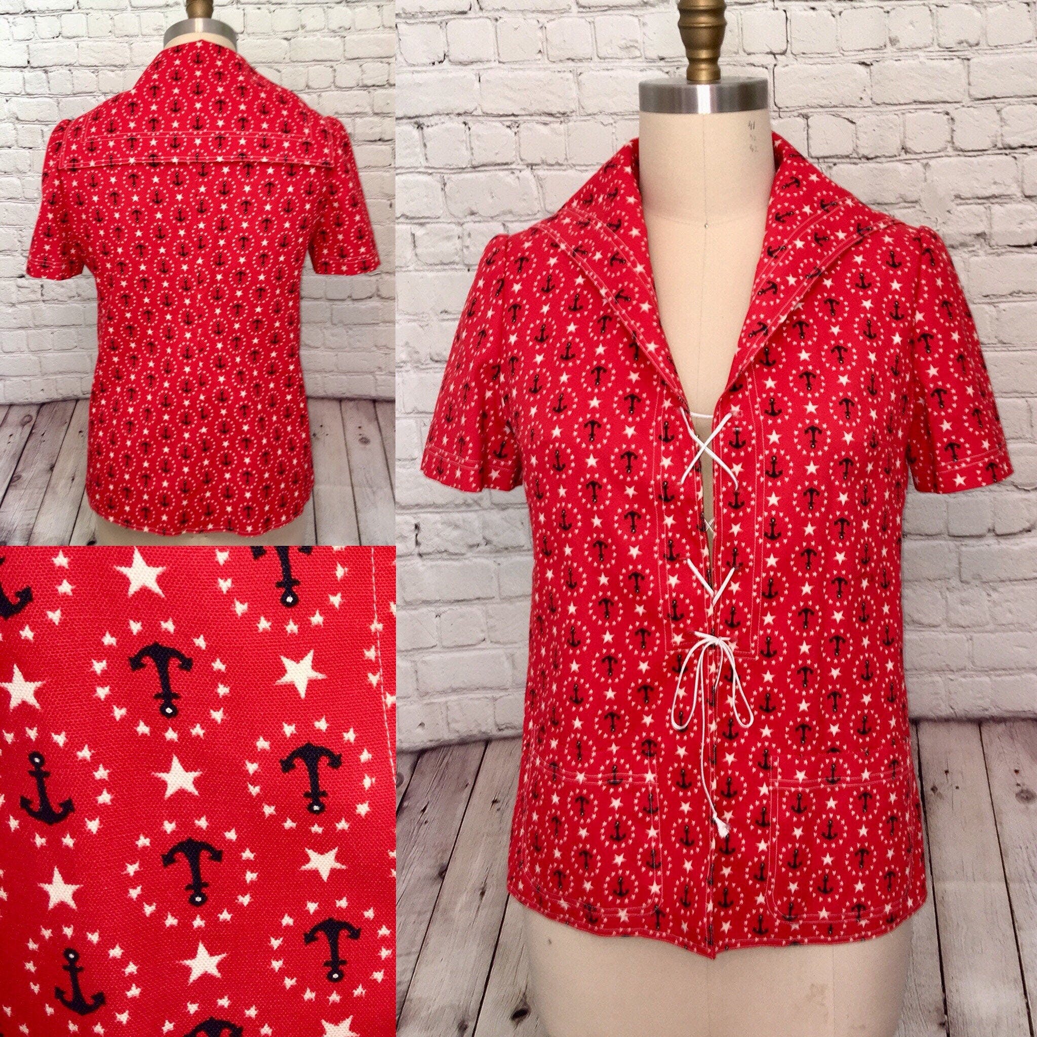 Vintage 70’s Red Sailor Lace Up Top | Shop THRILLING