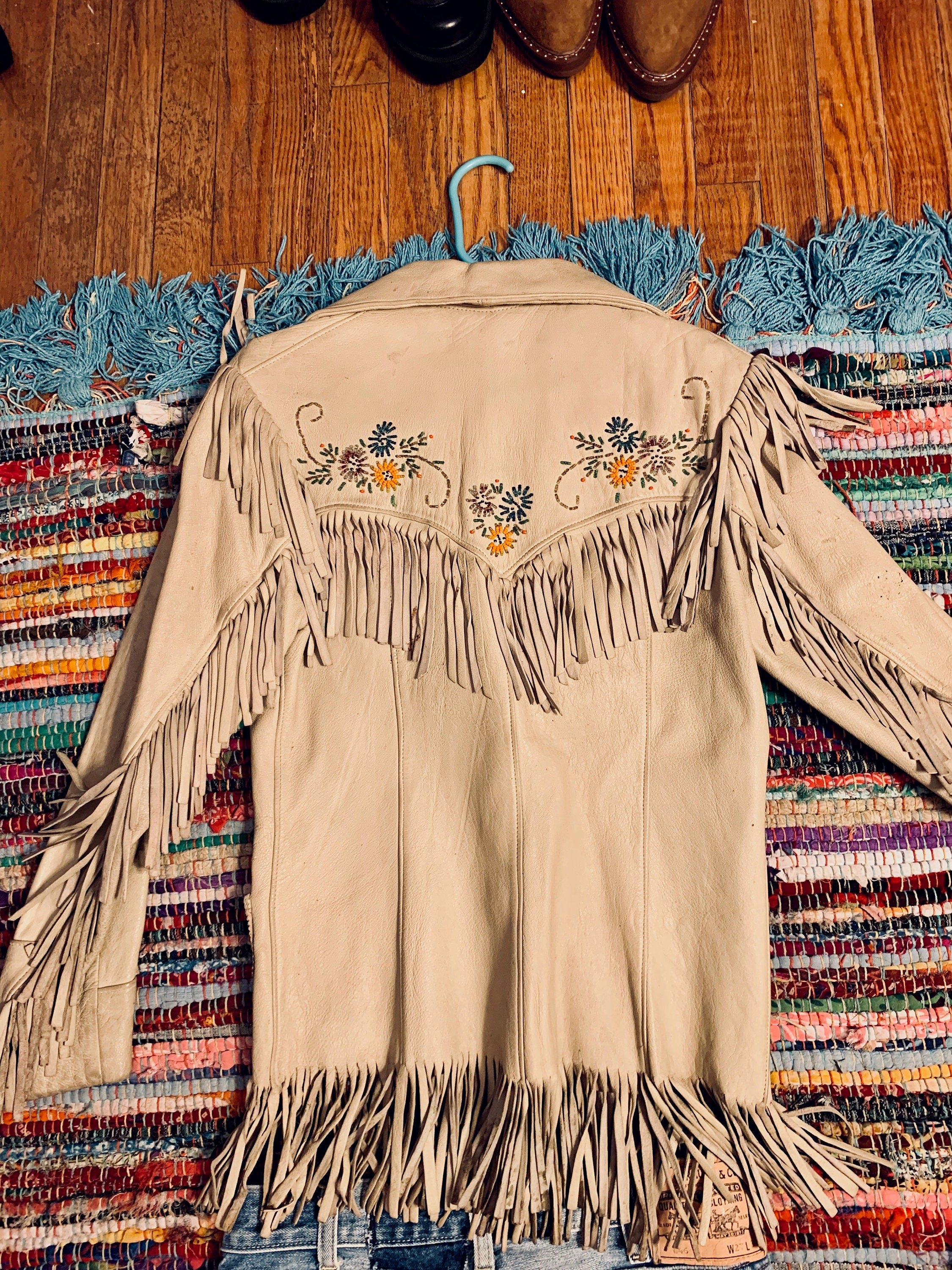Vintage 50's Beige Beaded Fringed Leather Jacket by Chris Line ...