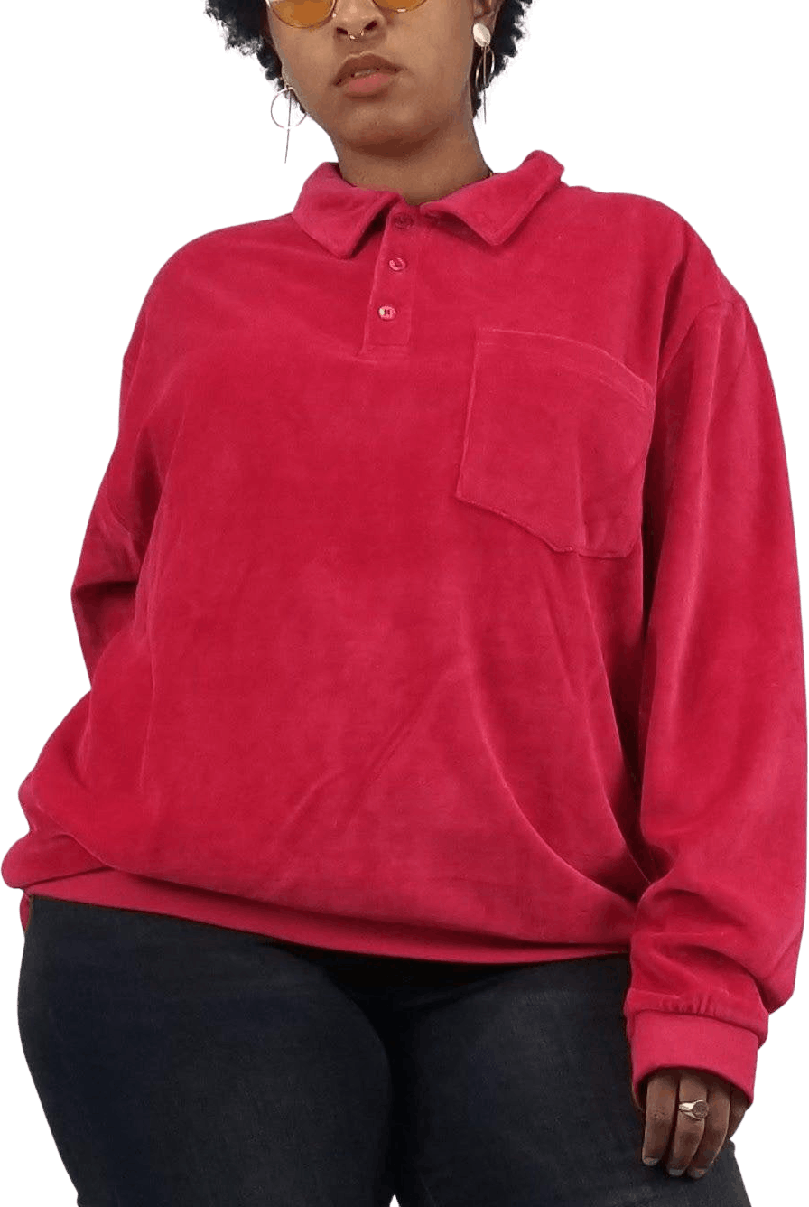 Vintage 80's/90's Velvet Long Sleeve Red Henley Shirt by Irvine Park ...