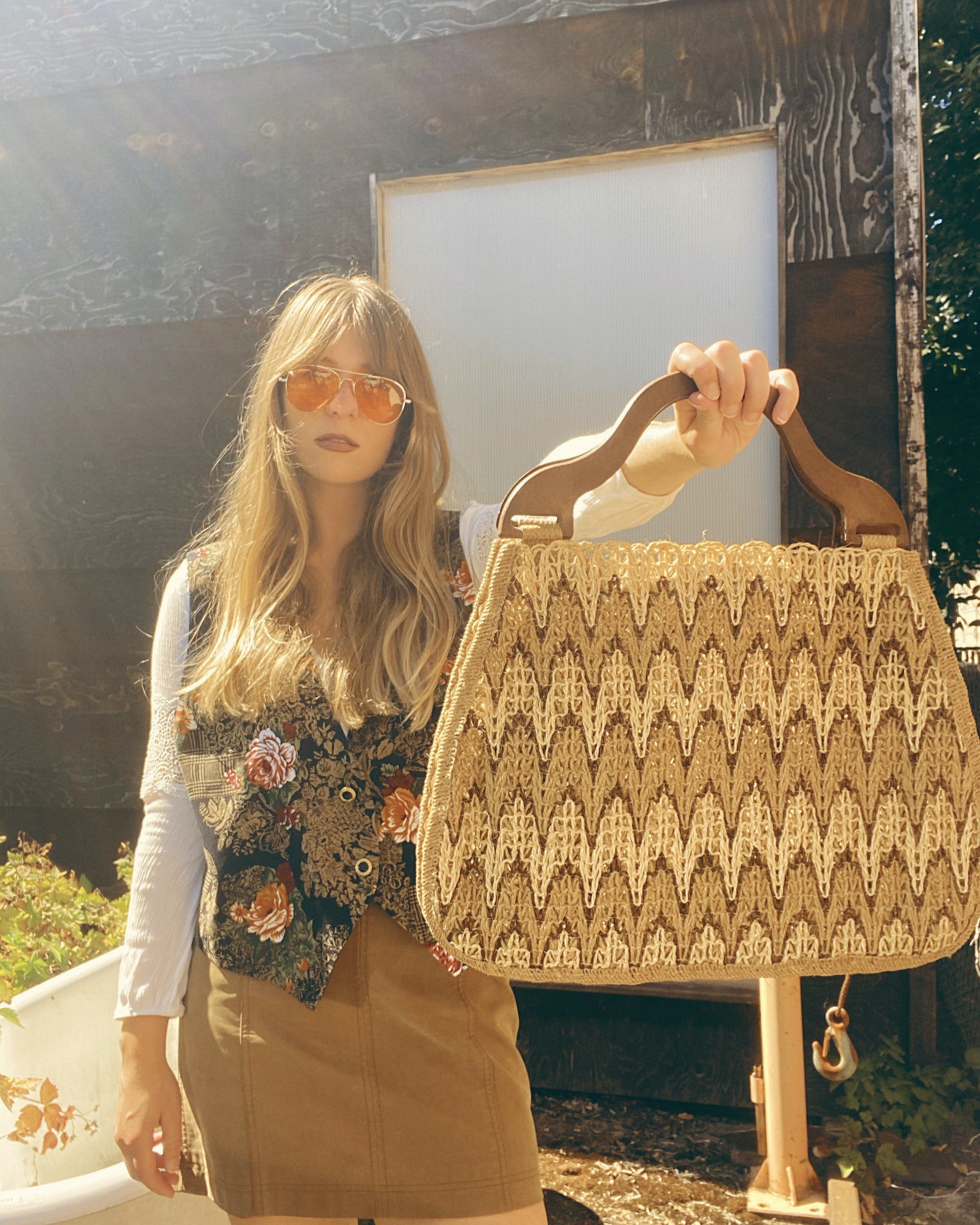 Vintage 70's Beige Wicker Basket Top Handle Bag | Shop THRILLING