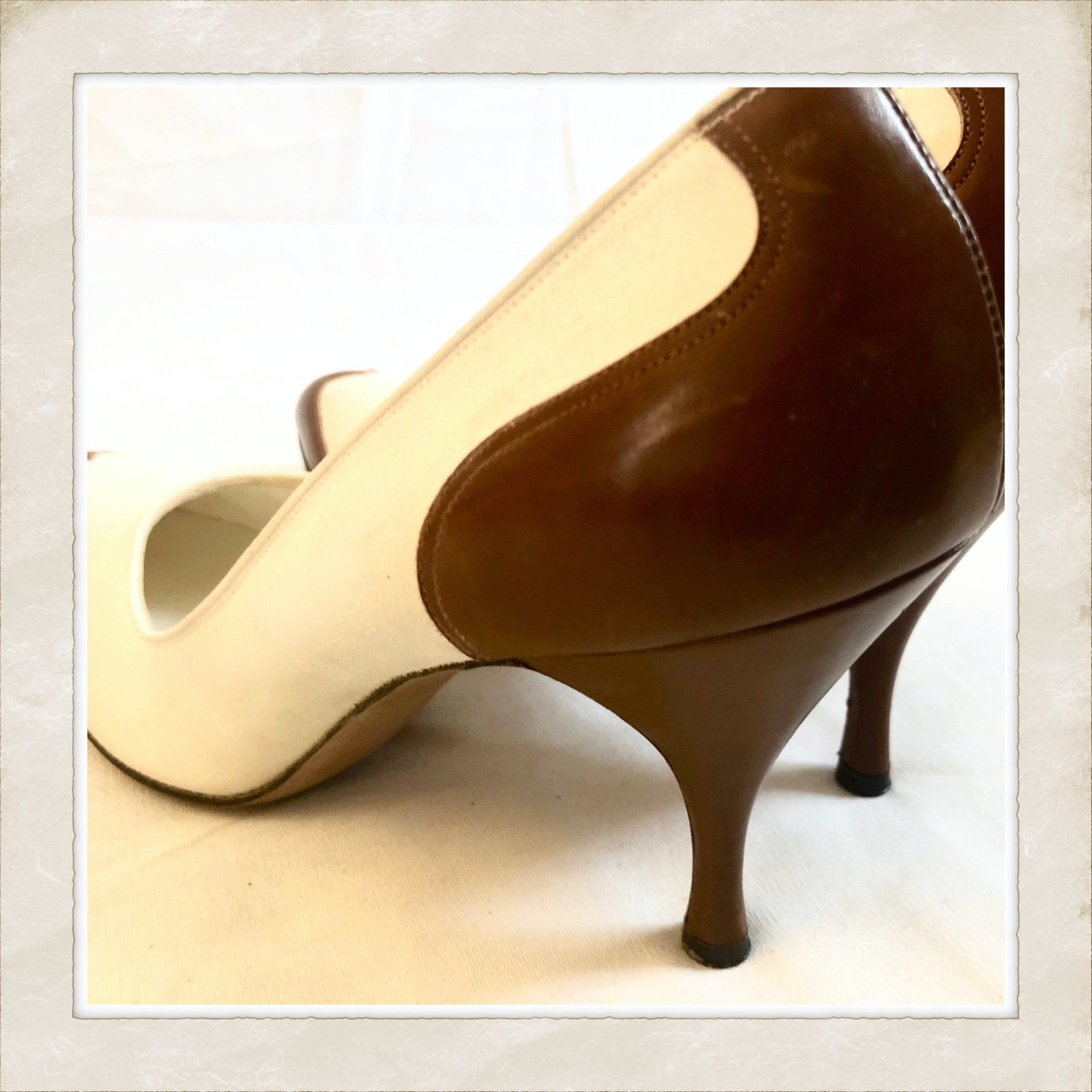 Vintage 60's Brown and Cream Spectator Stilettos by Mademoiselle | Shop ...